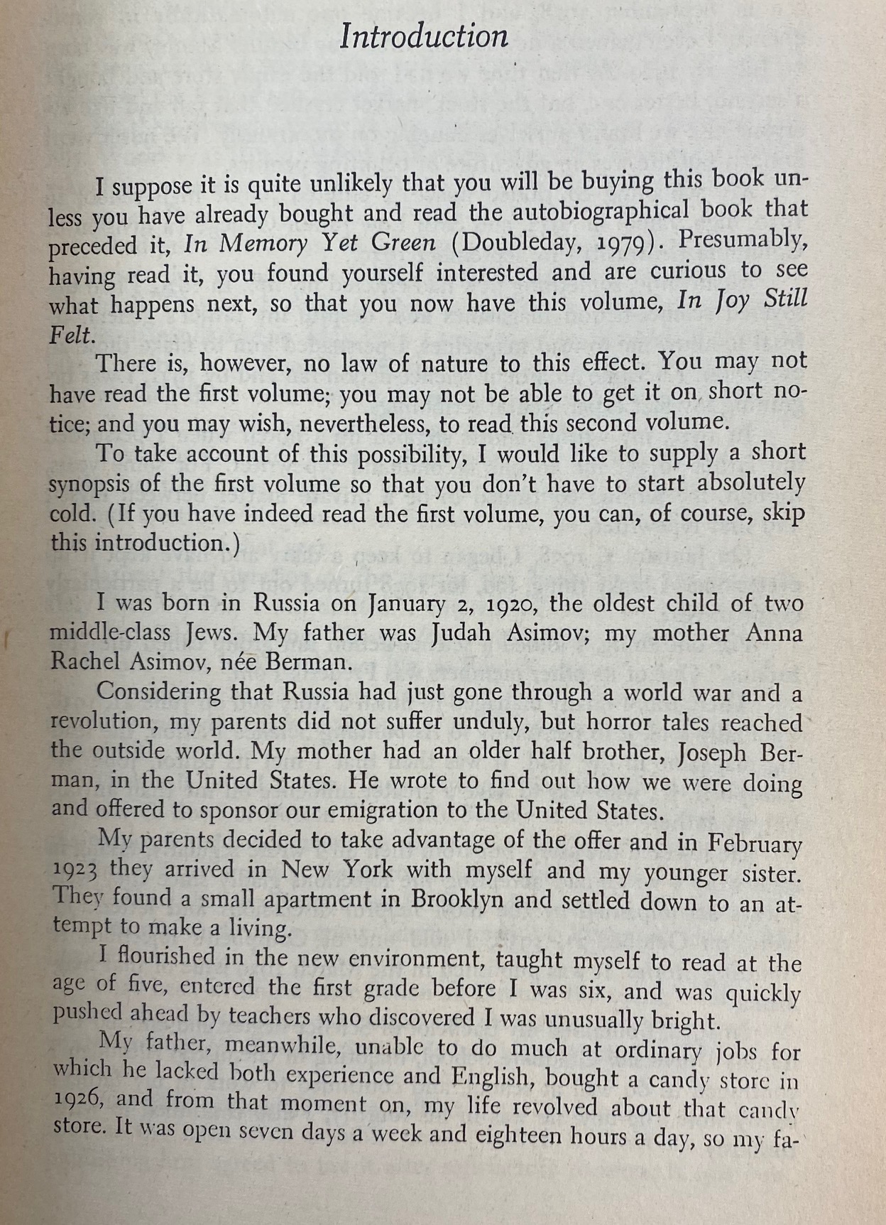 The Autobiography of Isaac Asimov - 2 Volume Set (In Memory Yet Green ...