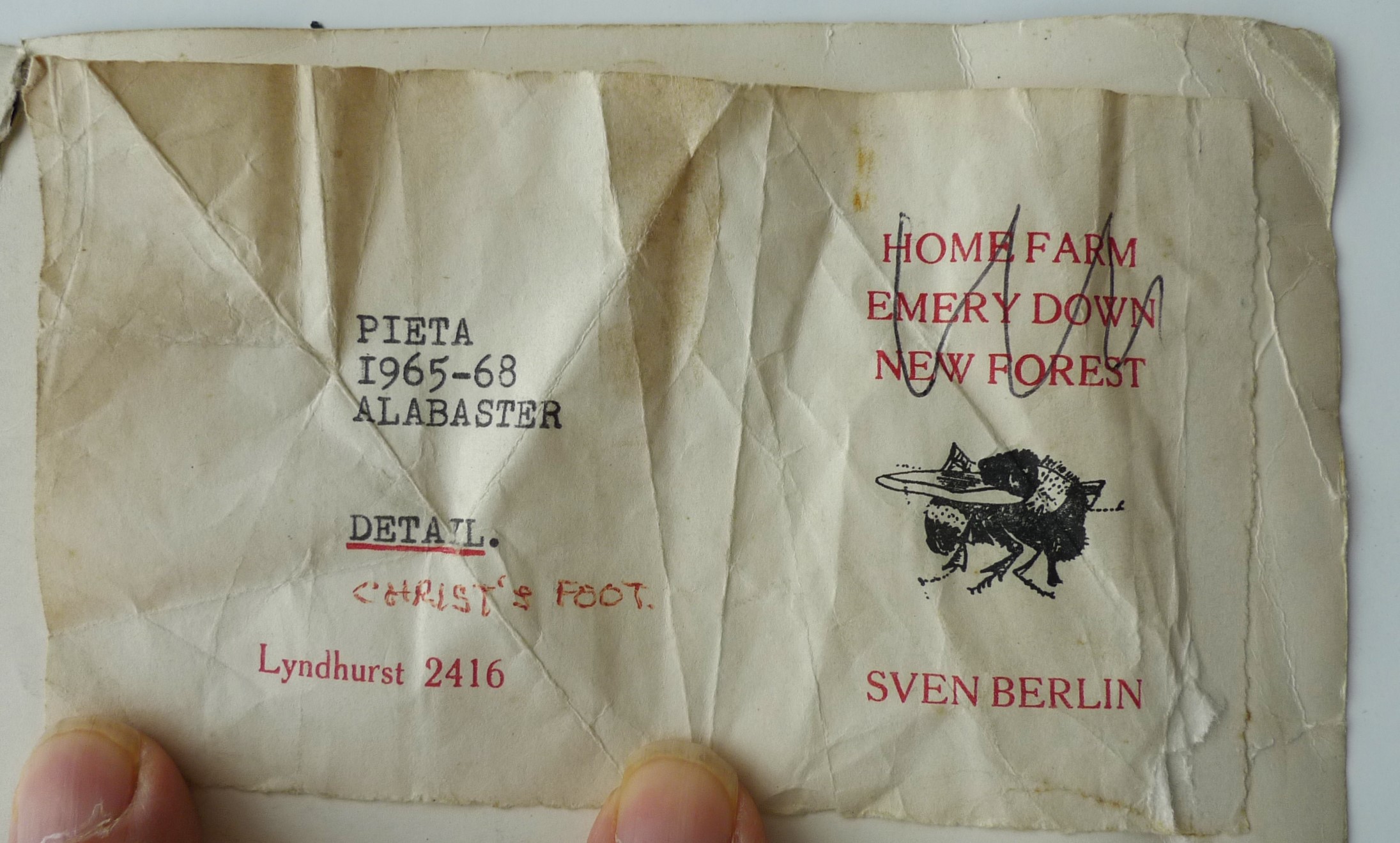 A large original photograph of the foot of the Alabaster 'Pieta' of ...