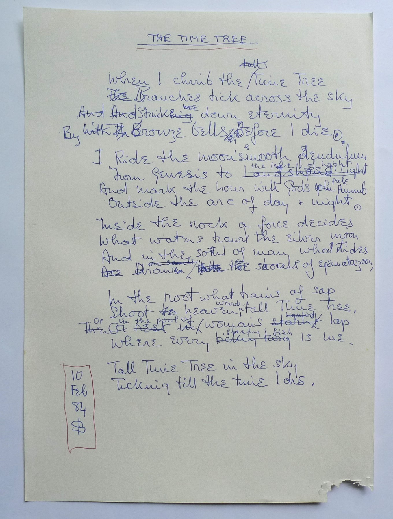 'The Time Tree'. An original manuscript poem by Berlin. Composed 10th ...