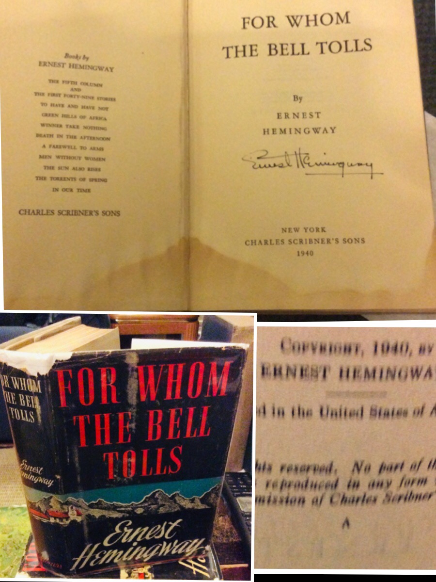 For Whom The Bell Tolls by Ernest Hemingway Signed: Good Hardcover ... For Whom The Bell Tolls by Ernest Hemingway Signed: Good Hardcover ...