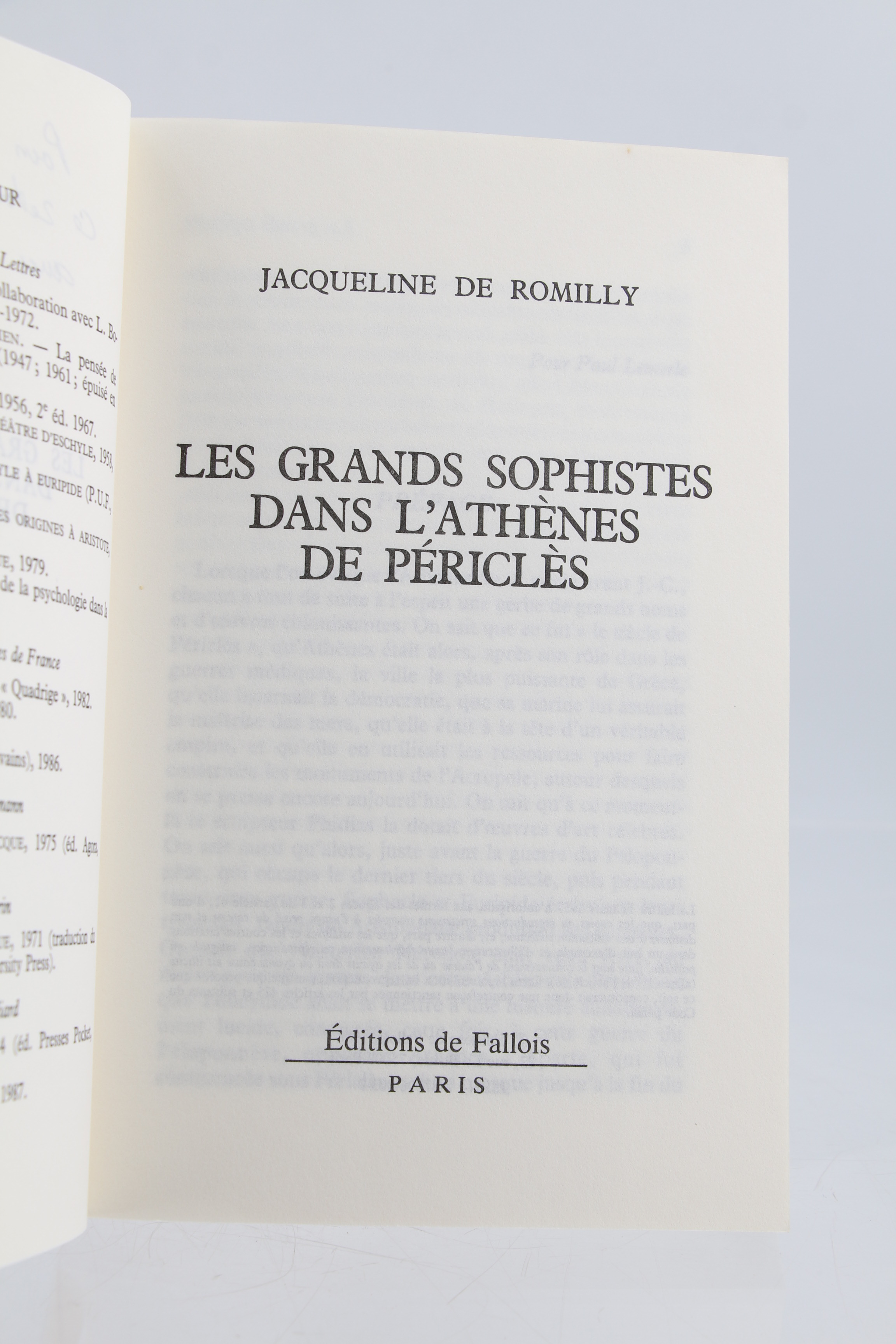 Les grands sophistes dans l'Athènes de Périclès by ROMILLY Jacqueline ...