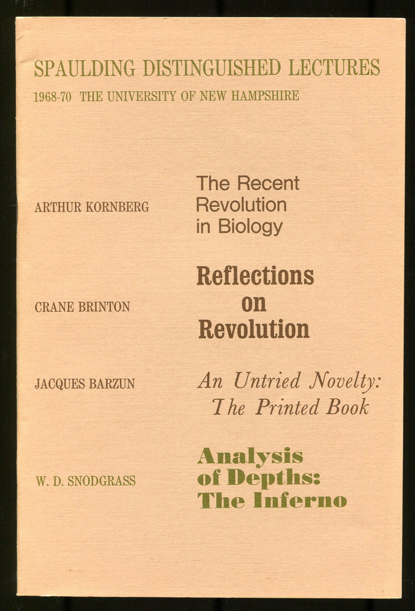 Spaulding Distinguished Lectures: 1968-70: Analysis of Depths: The ...
