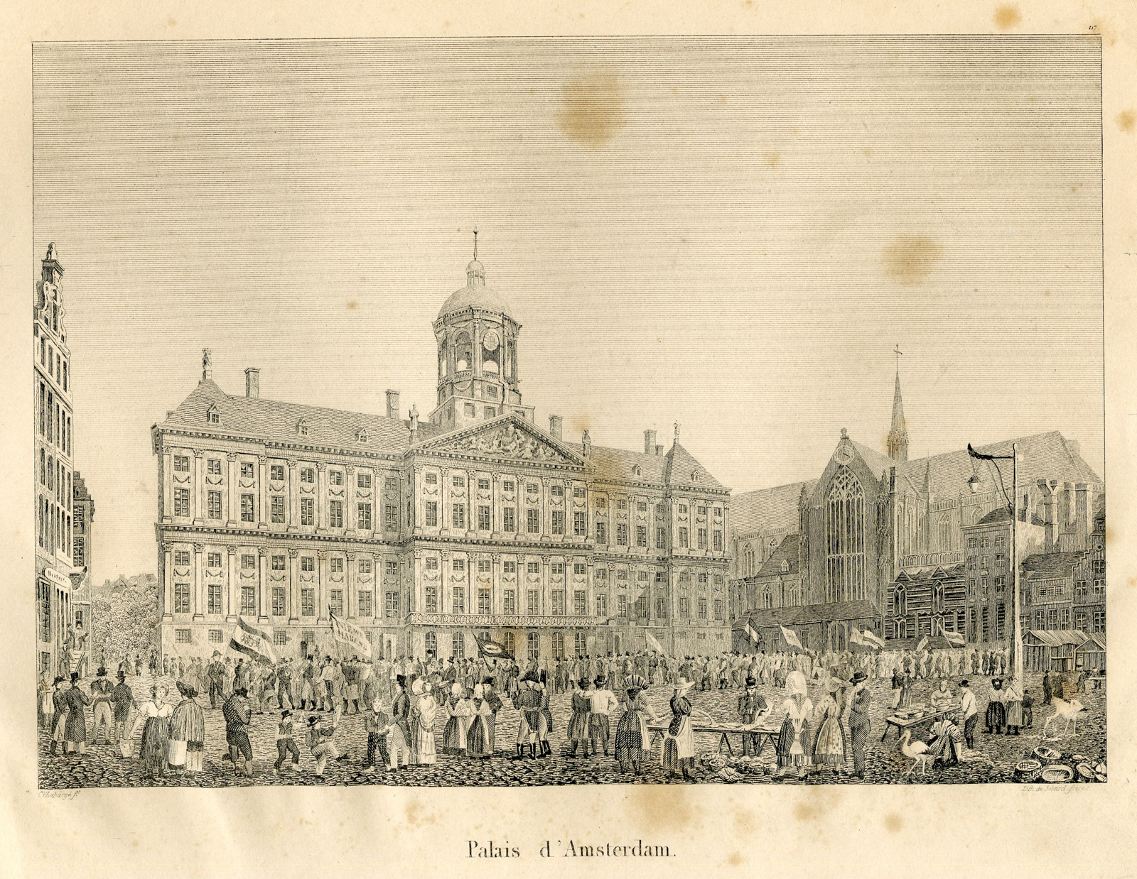 Antique Print-ROYAL PALACE-AMSTERDAM-CITY HALL-Lebarge-Cloet-1825 von C ...