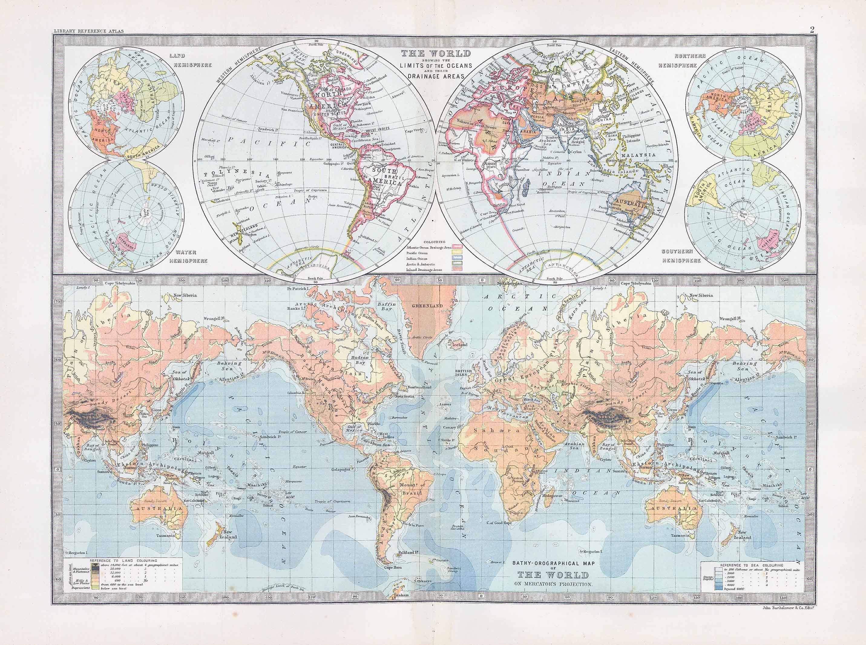 1912 Antique Map WORLD MAPS Drainage Areas Mercators (BWM4-2) | Antique ...
