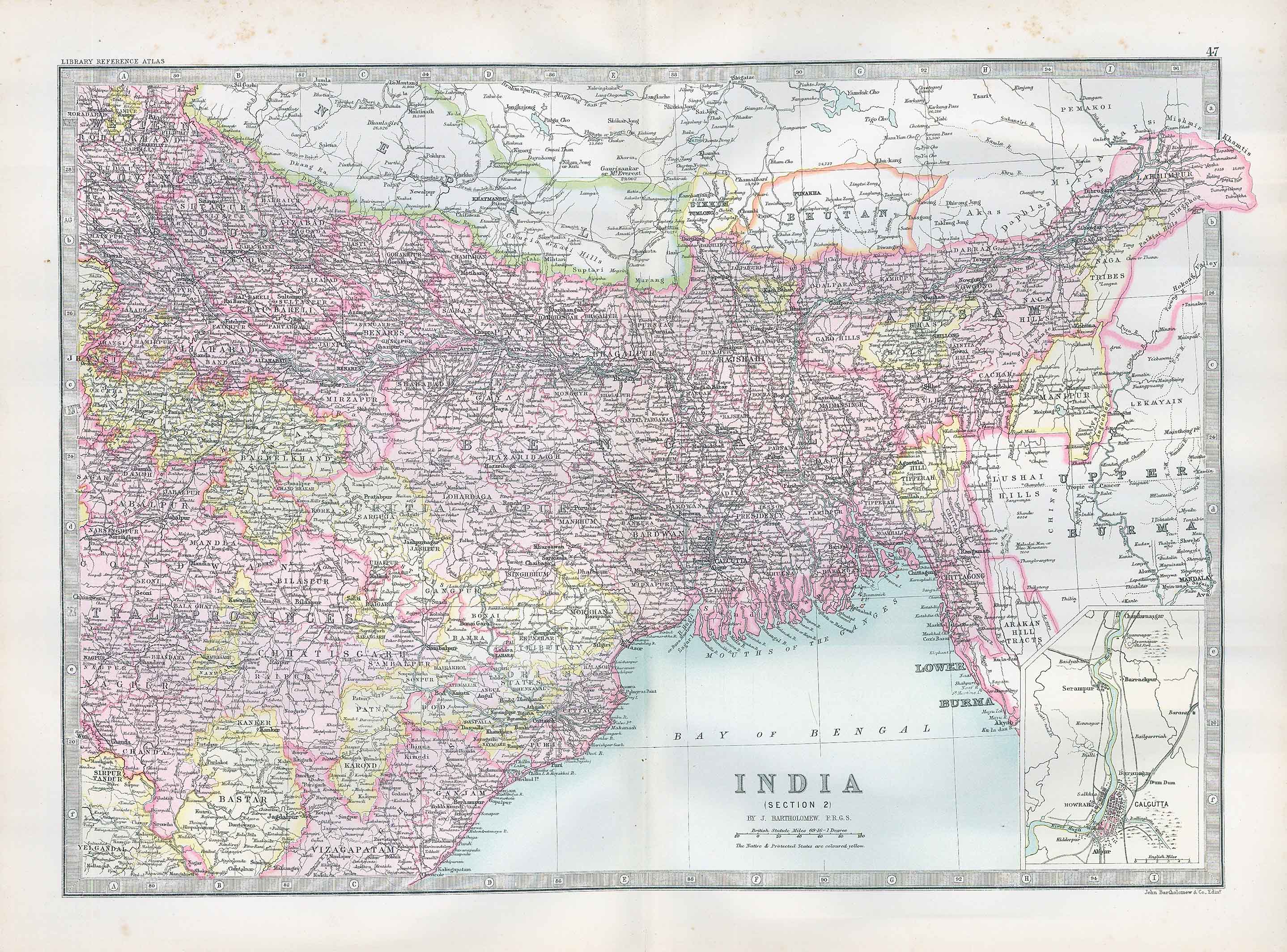 1912 Antique Map INDIA Upper Burma Bhutan Calcutta(BWM4-46): Map ...
