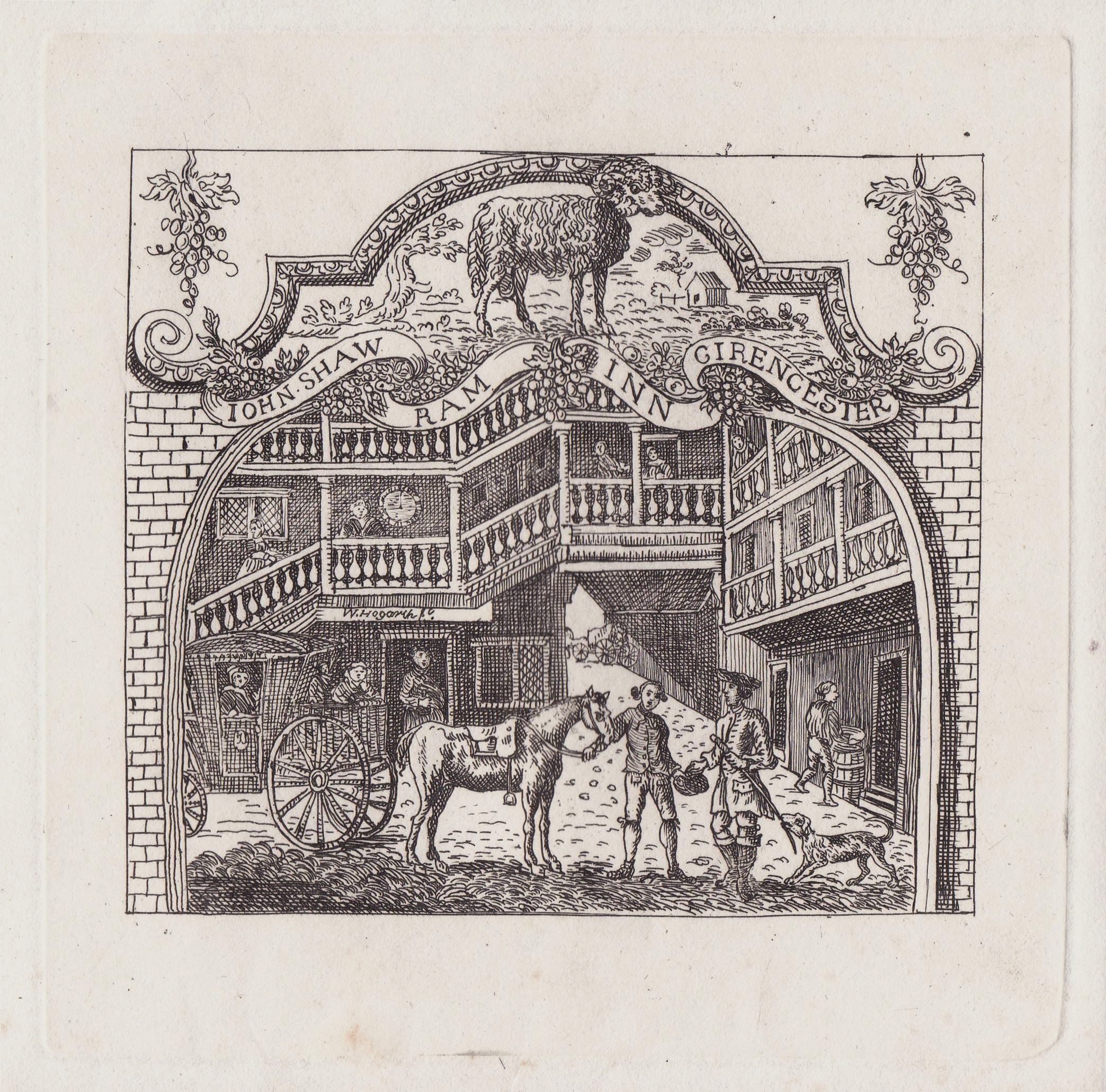 "John Shaw Ram Inn Girencester" - Trade card John Shaw von Hogarth ...