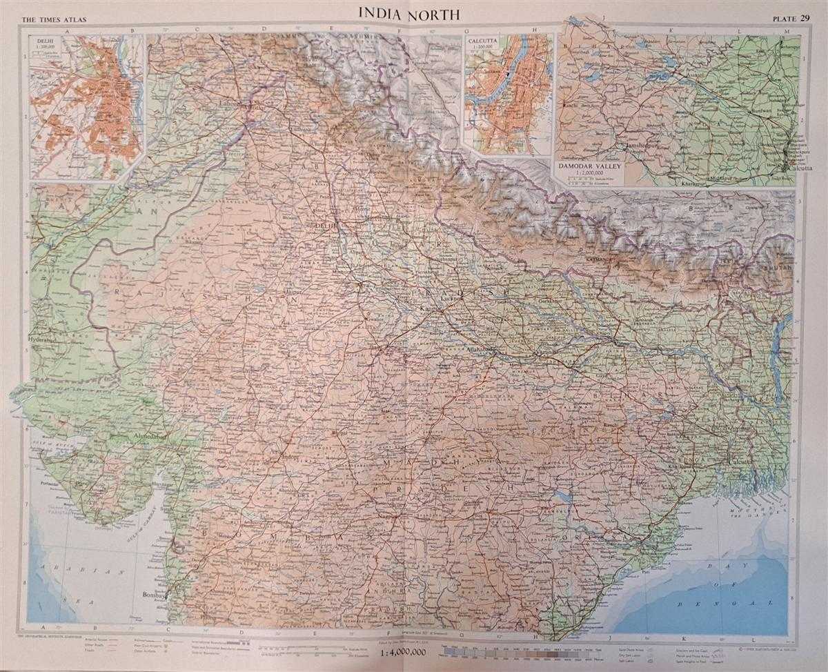 Map of India North, Plate 29 disbound from 1959 Mid-Century Times Atlas ...