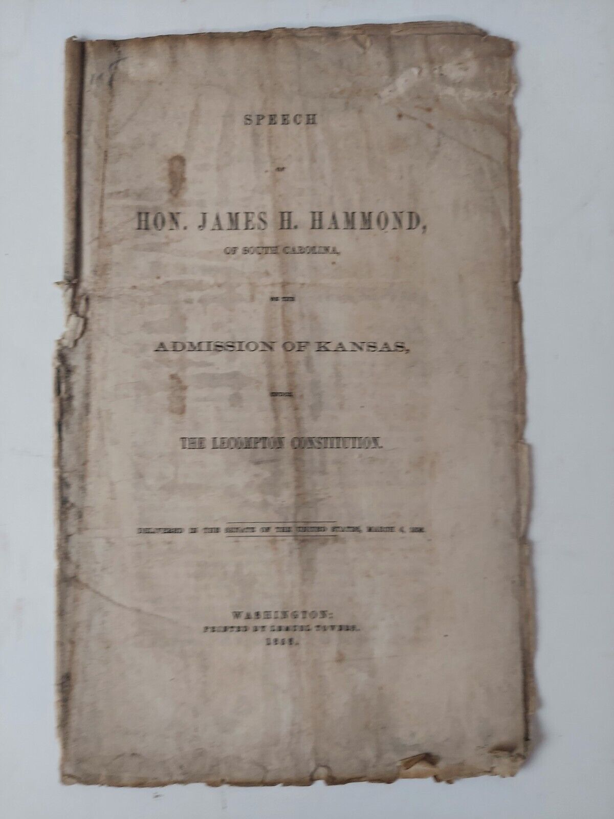 Speech of Hon. James H. Hammond, of South Carolina, on the Admission of ...