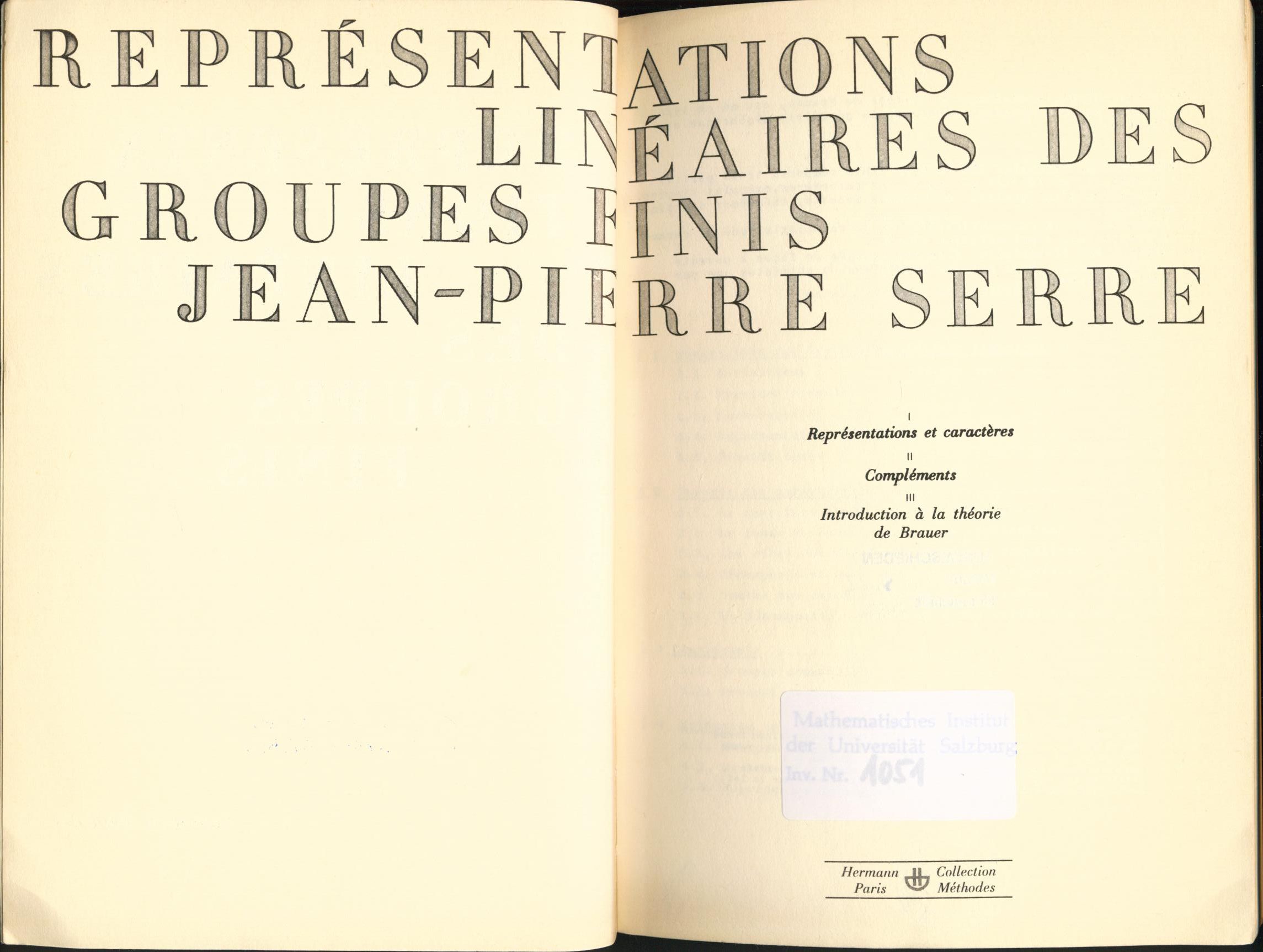 Représentations Linéaires Des Groupes Finis By Serre Jean Pierre Gut