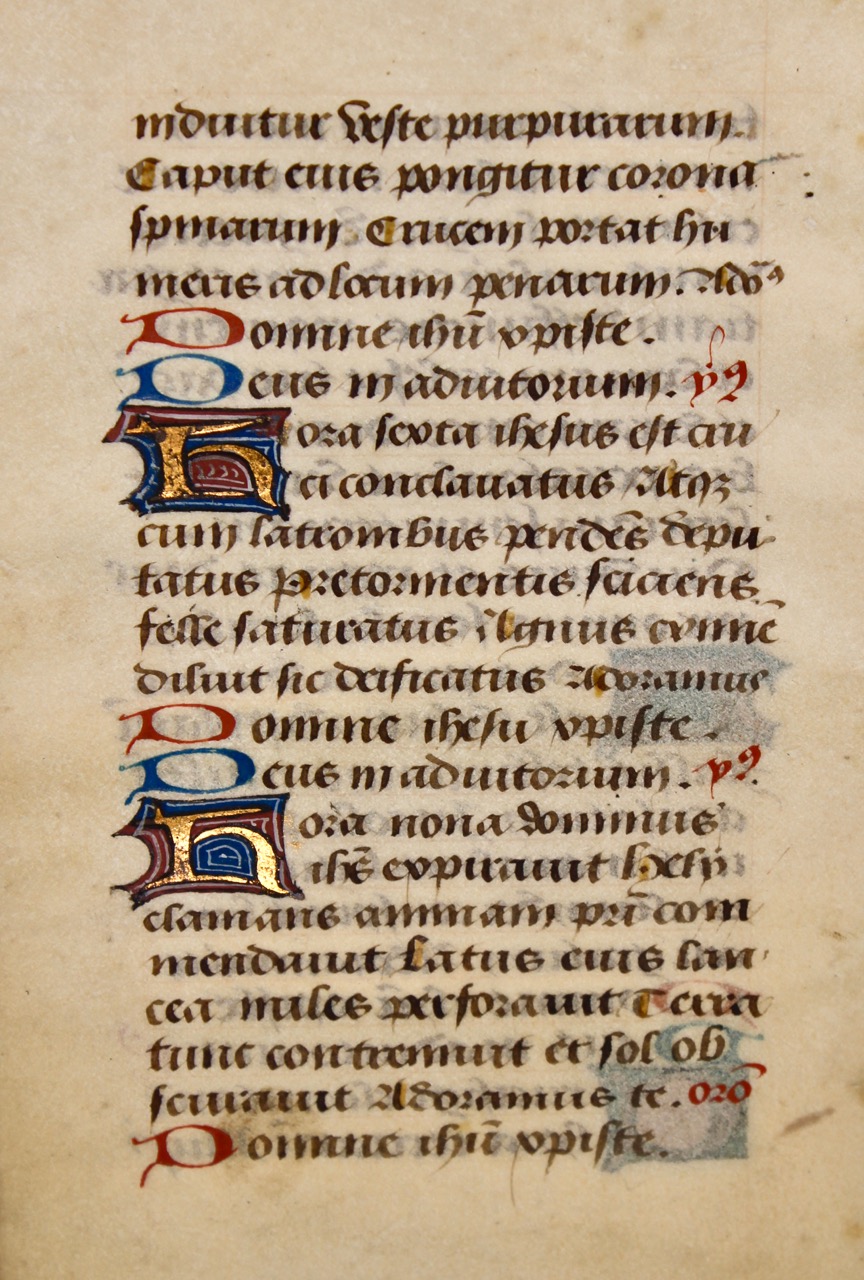 Lettre bâtarde script, burnished gold initials. Manuscript leaf, c.1490 ...