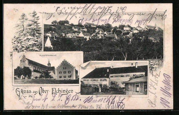 Ansichtskarte Ober-Elchingen, Klosterkirche, Klosterbrauerei und ...