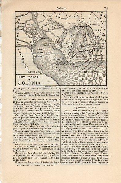 LAMINA V10617: Mapa del Departamento de Colonia, Uruguay de Varios ...