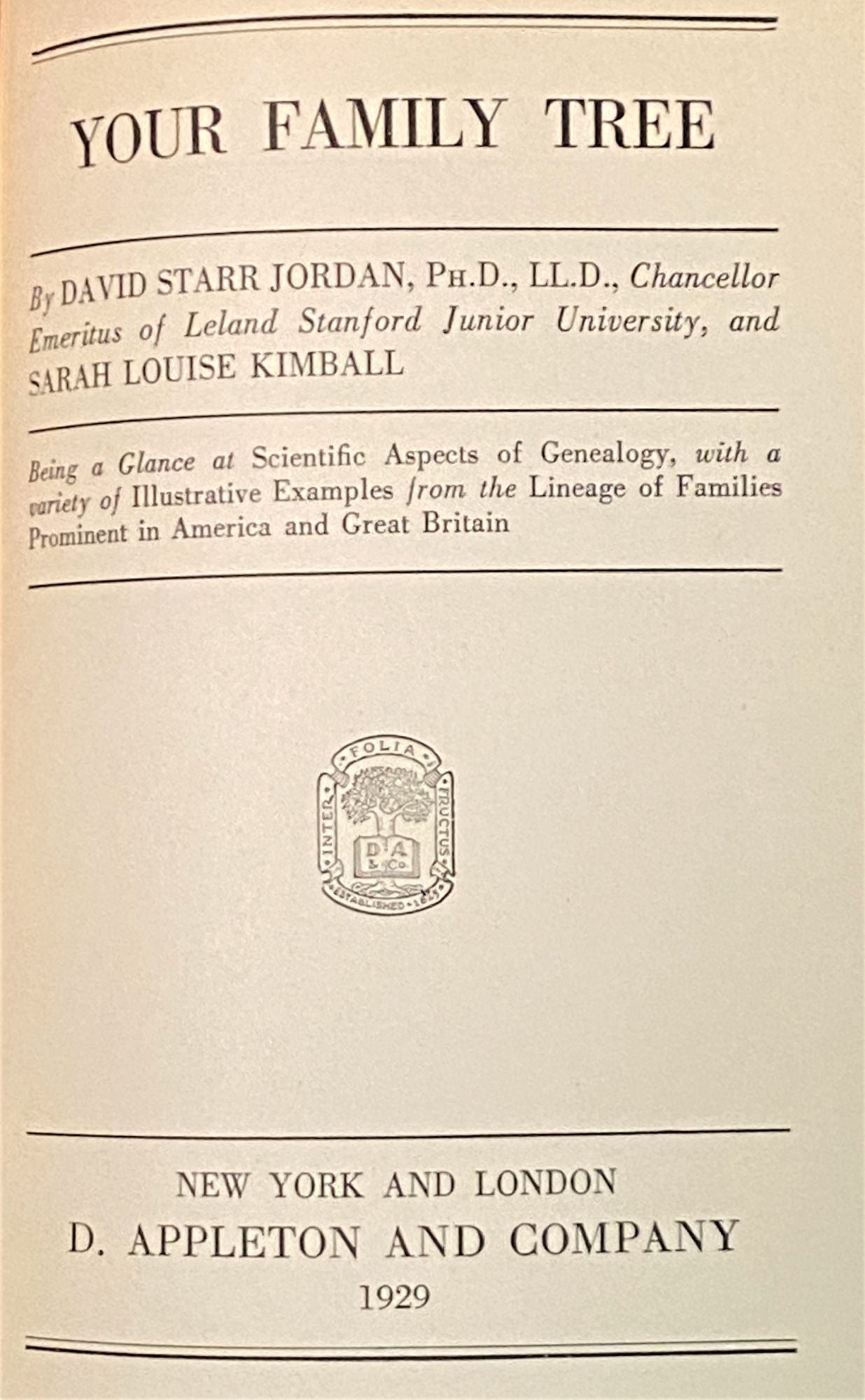 Your Family Tree by David Starr Jordan and Sarah Louise Kimball: (1929 ...