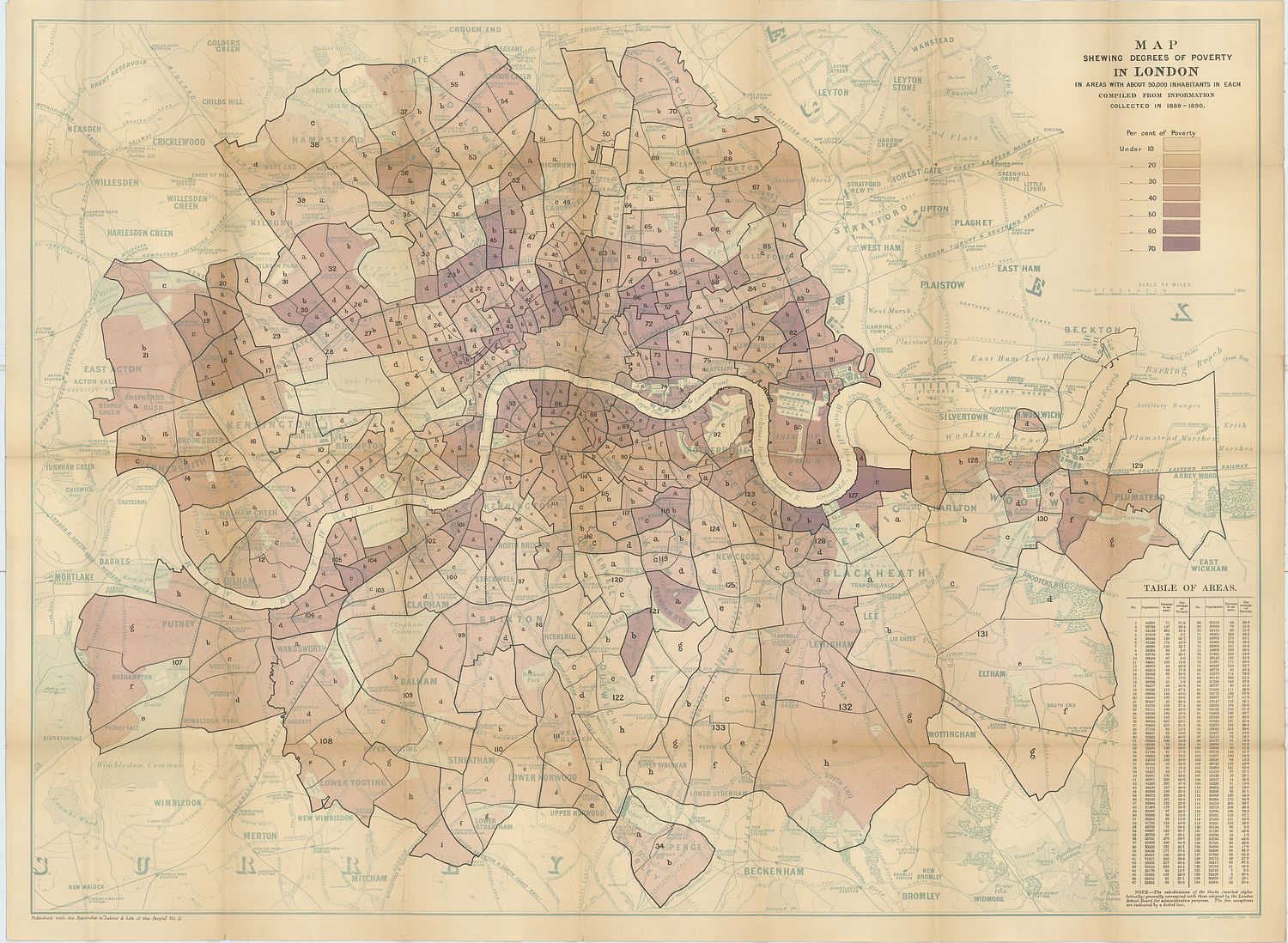 Map Shewing Degrees of Poverty in London, in Areas with about 30,000 ...