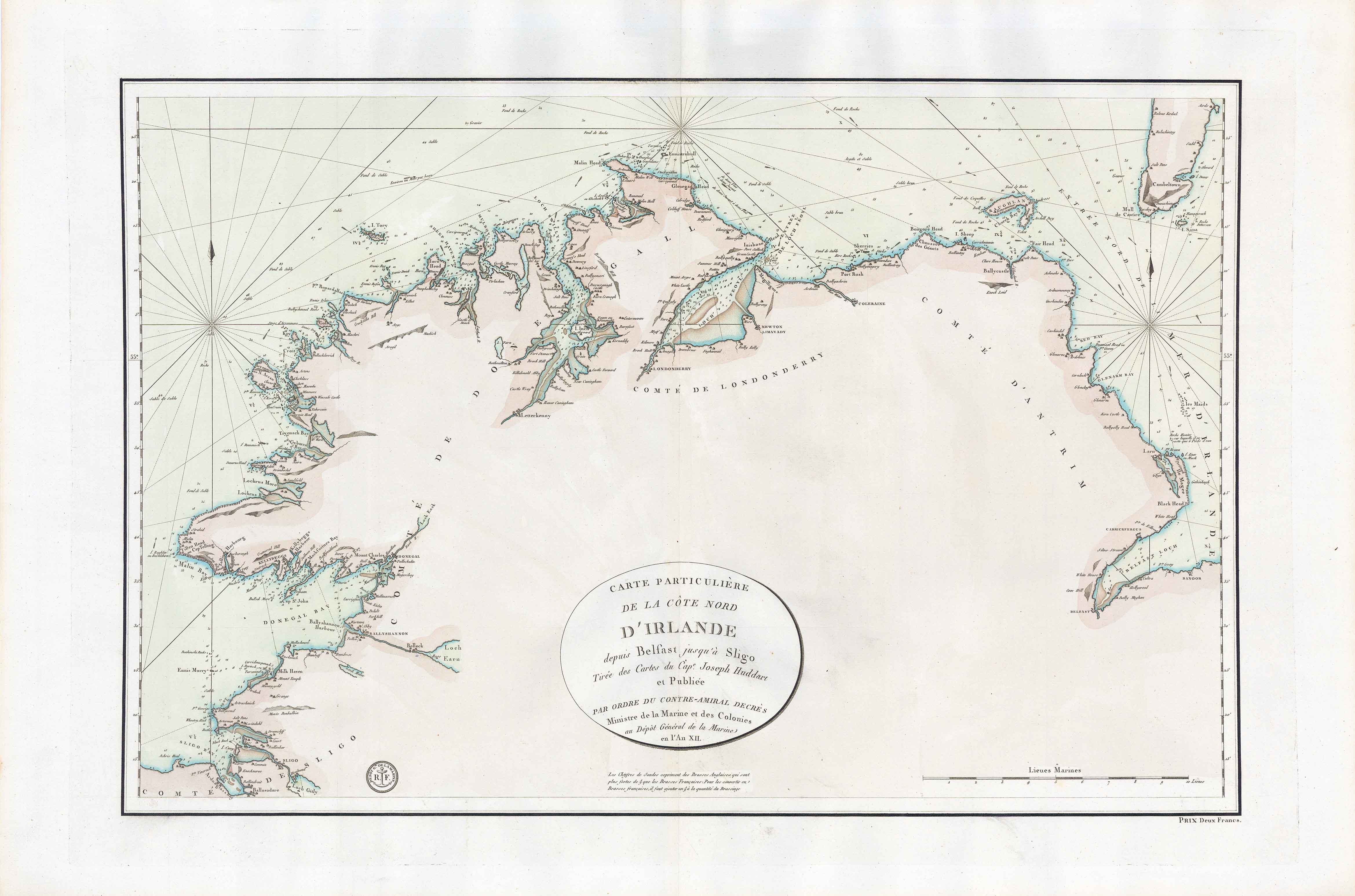 1803 Carte Particuliere de la Cote Nord d`Irlande IRELAND SEA CHART ...