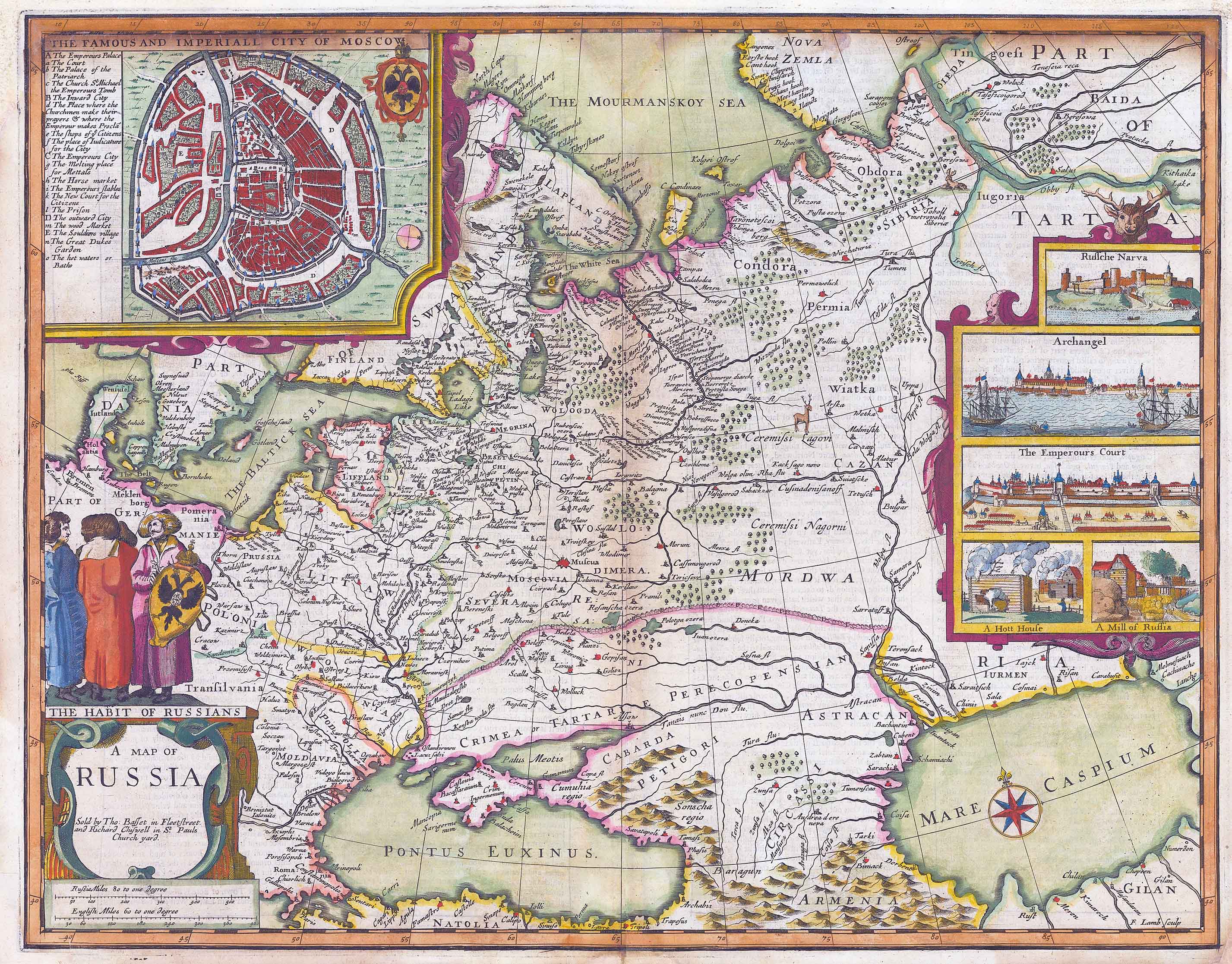 1676 Original Antique A MAP OF RUSSIA by John Speed Bassett Chiswell ...