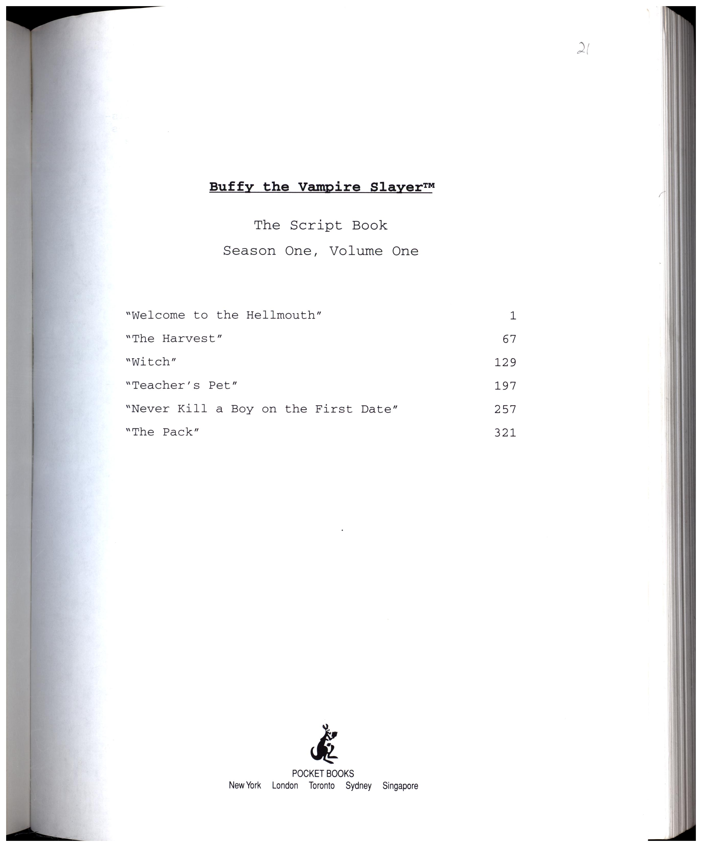 Buffy the vampire slayer / Season One, Vol. 1 / The Script Book ...