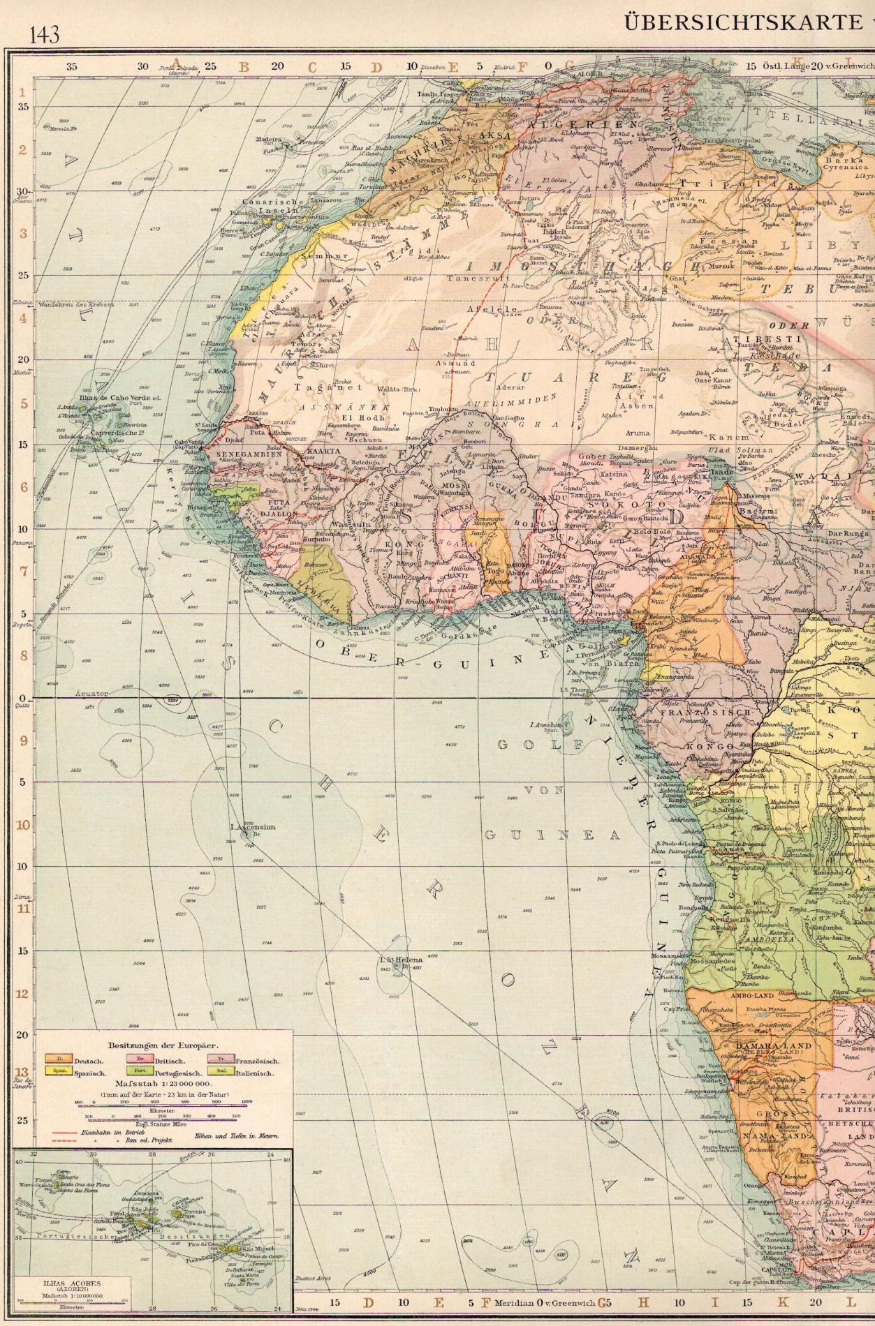 Karte Übersichtskarte von Afrika, Maßstab 1 : 23 000 000, 2 Nebenkarten ...