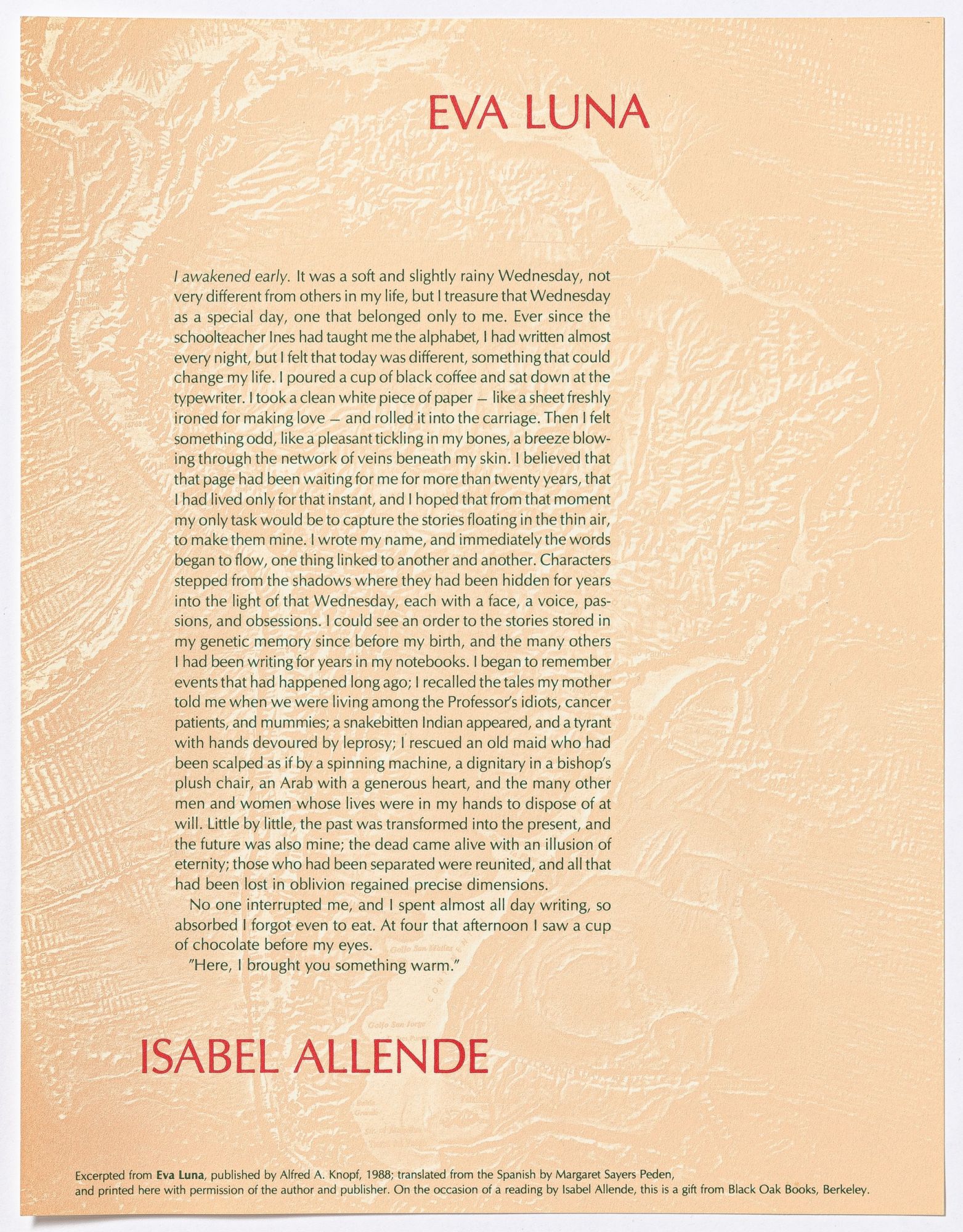 [Broadside]: Eva Luna by ALLENDE, Isabel: Fine Unbound (1988) | Between ...