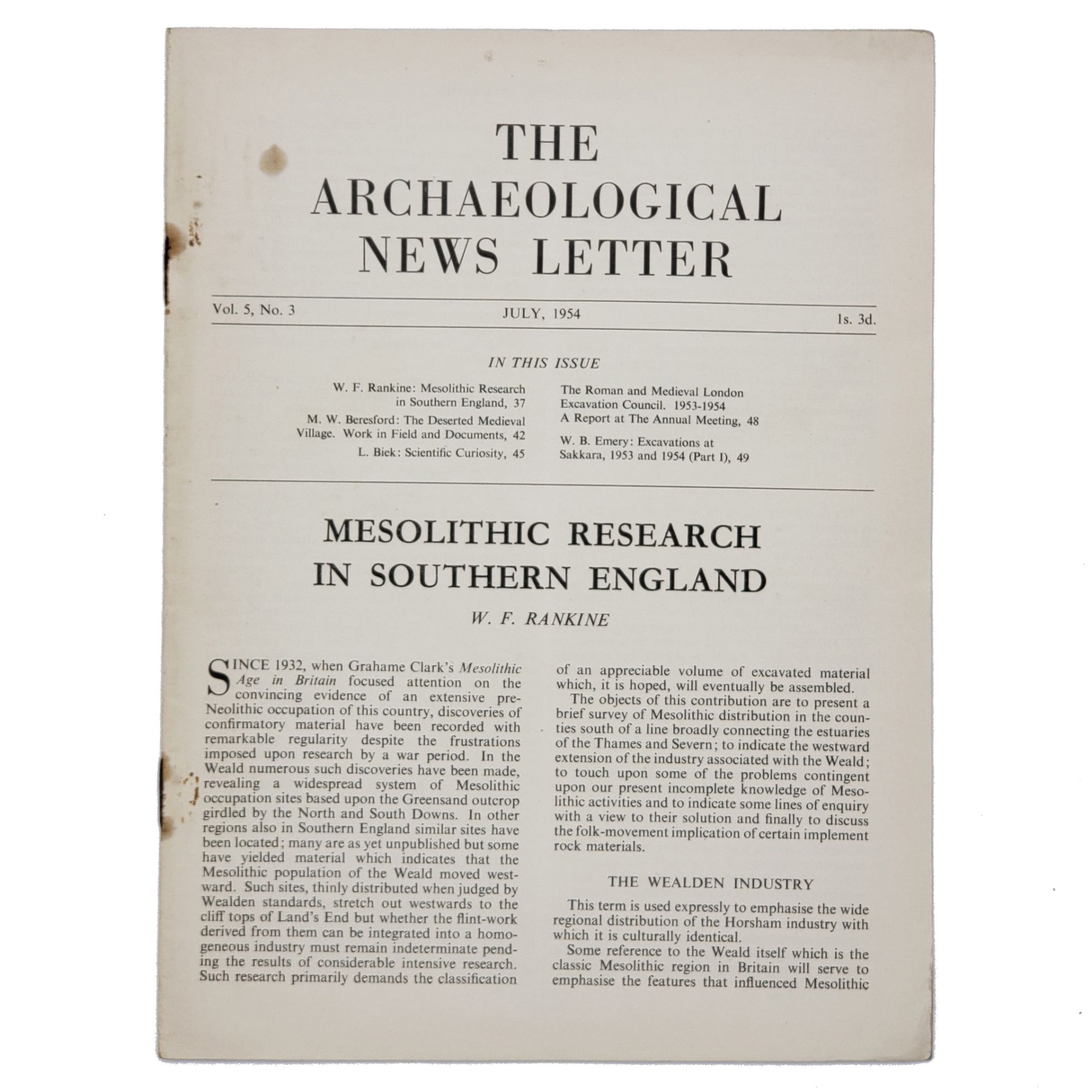 Mesolithic Research in Southern England; The Deserted Medieval Village ...