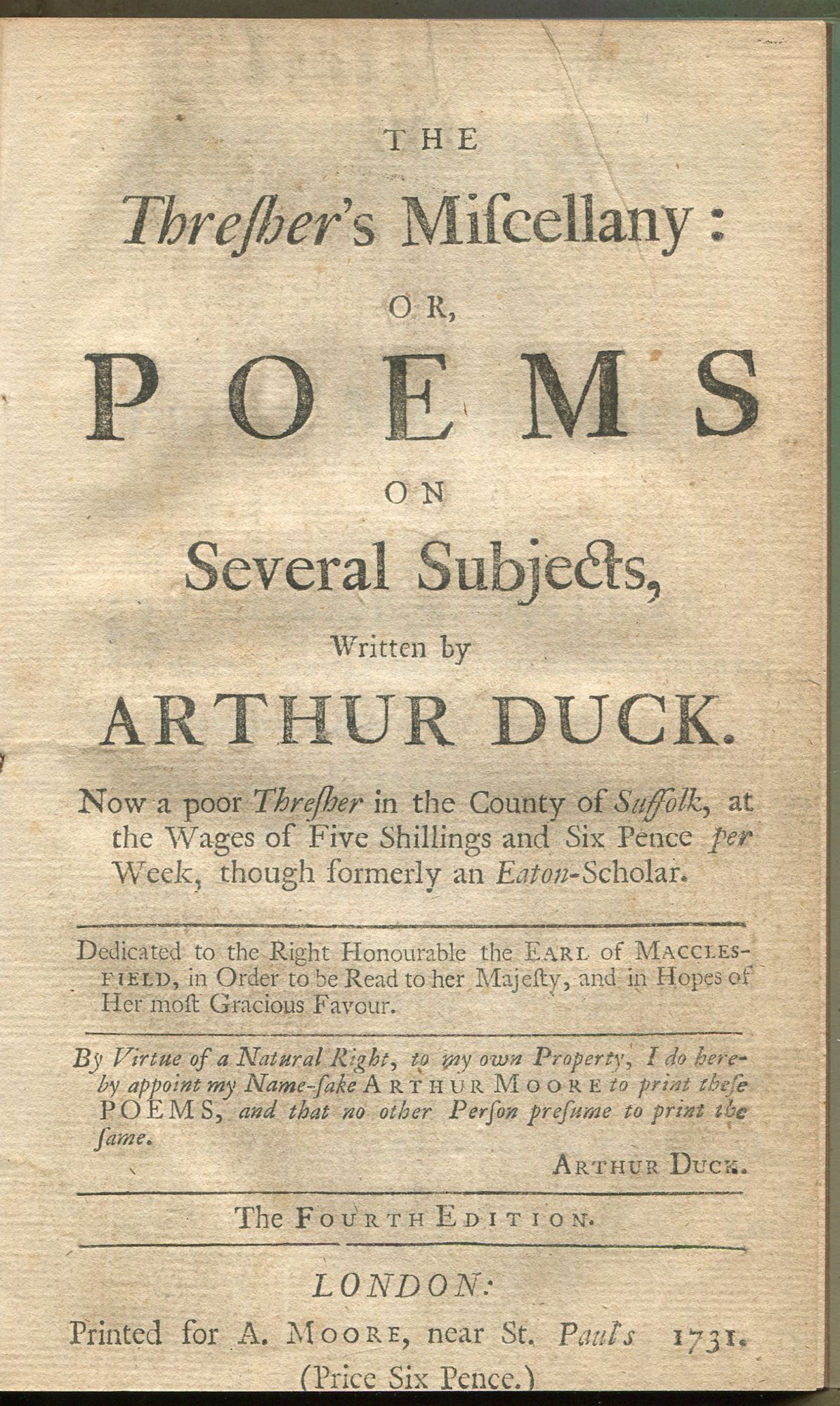 The Thresher's Miscellany: Or, Poems on Several Subjects. Now a poor ...