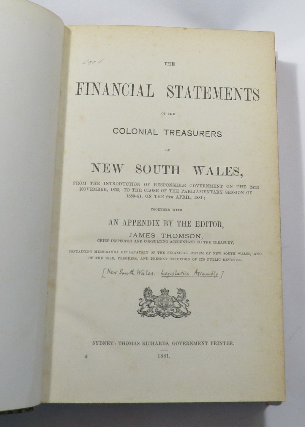 The Financial Statements of the Colonial Treasurers of New South Wales ...
