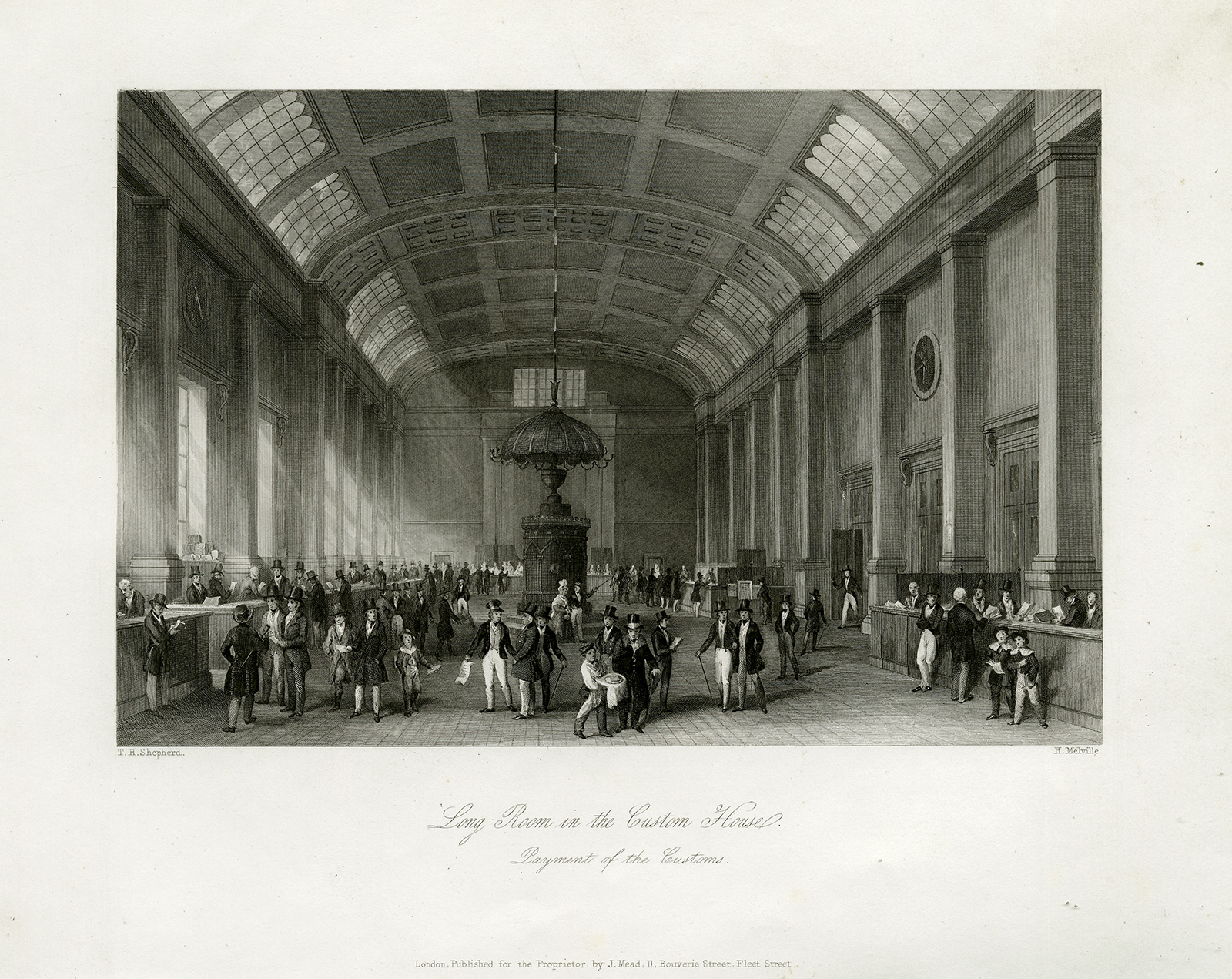 Antique Print-Customs-The Long Room in the Custom House-Shepherd ...