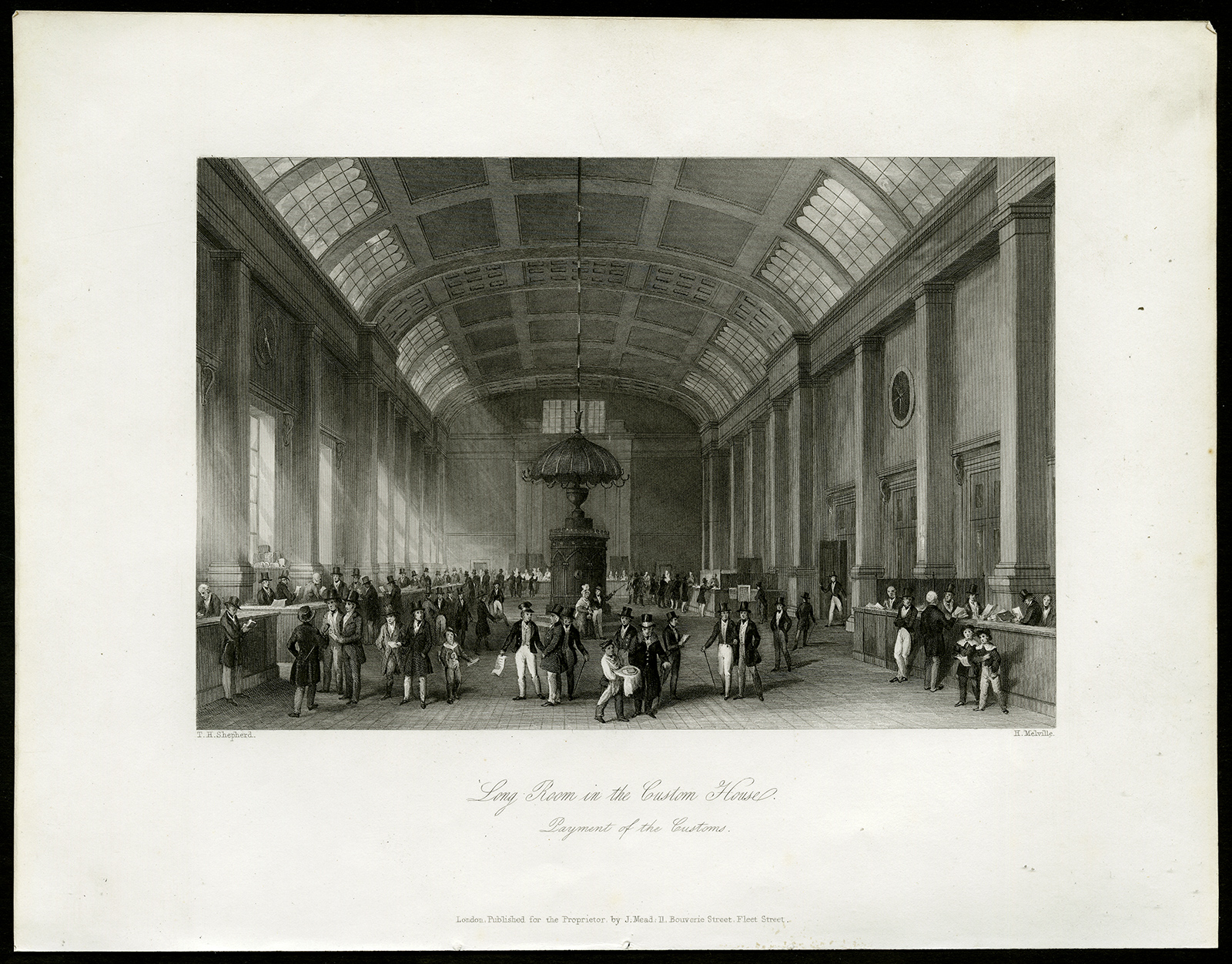 Antique Print-Customs-The Long Room in the Custom House-Shepherd ...