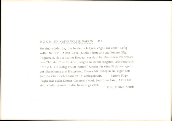Foto Schauspieler Noch ein Käfig voller Narren F/I 1980, Ugo Tognazzi ...