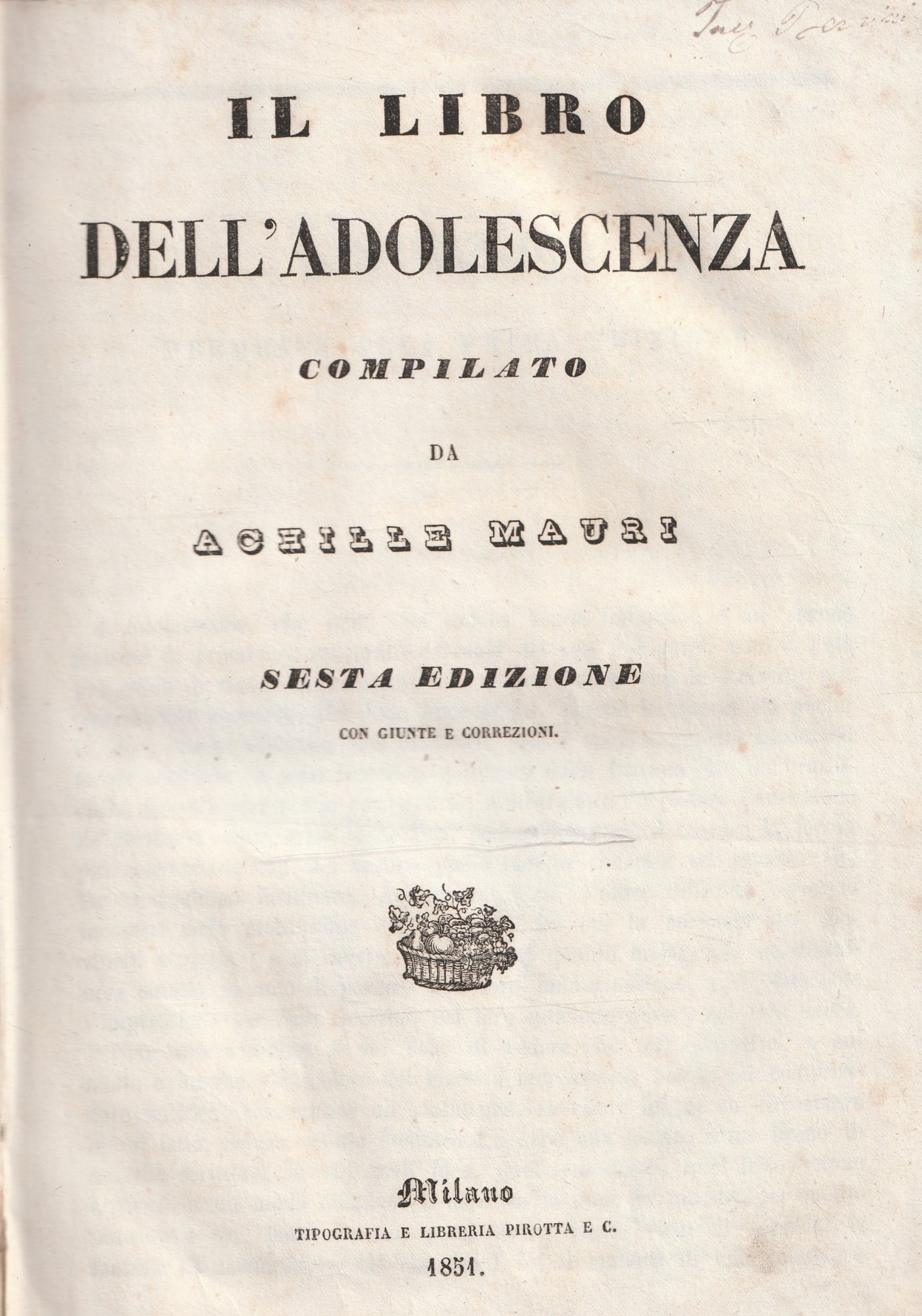 Il libro dell'adolescenza by Achille Mauri: Mediocre (Poor) hardcover ...