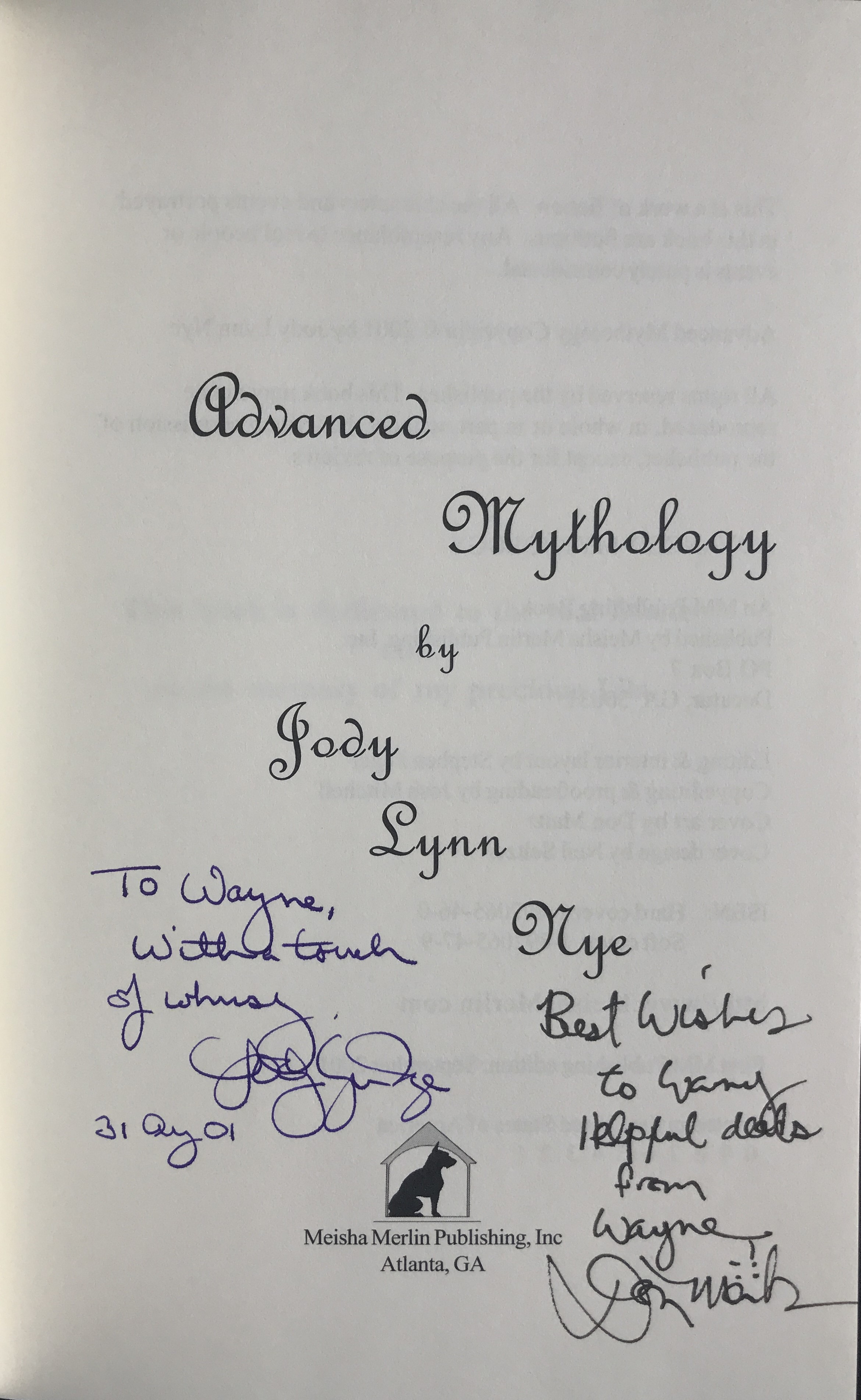 Advanced Mythology *2 Inscriptions* by Nye, Jody Lynn: Fine Hardcover ...