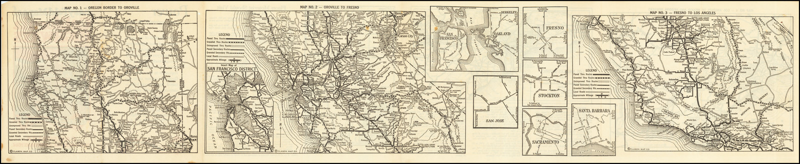 [California Road Atlas] Easy Fold Maps of California Highways by Clason ...