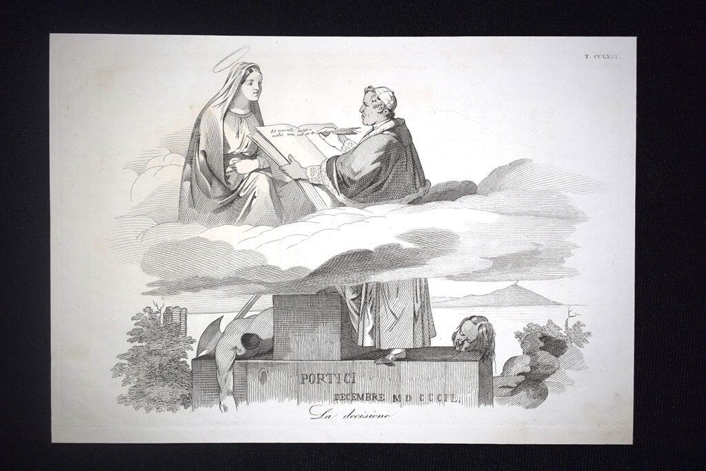 Incisione d'allegoria e satira Pio IX, Maria Vergine, peccato Don ...