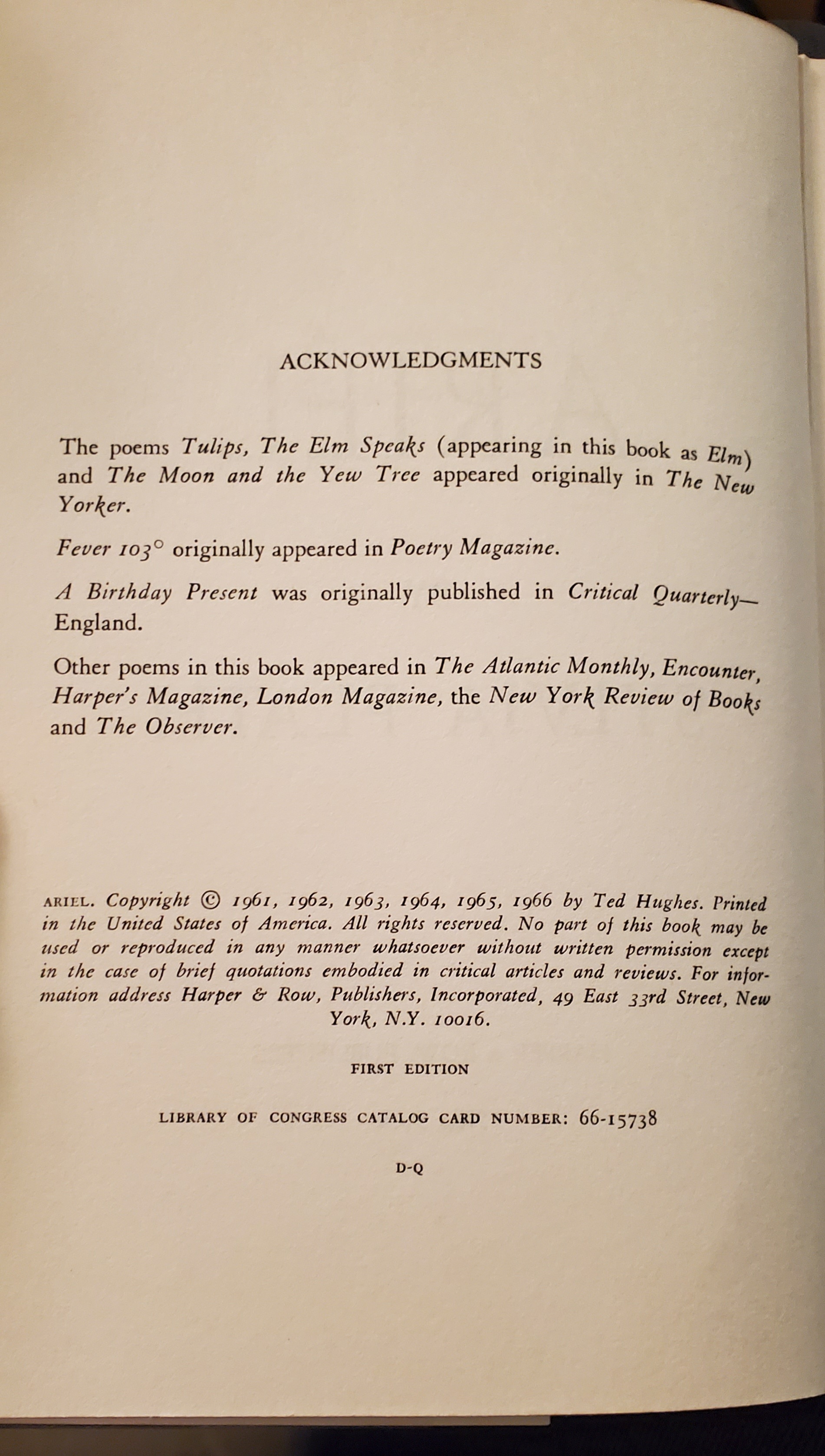 Ariel: Poems [FIRST EDITION, FIRST PRINTING] by Sylvia Plath: Near Fine ...