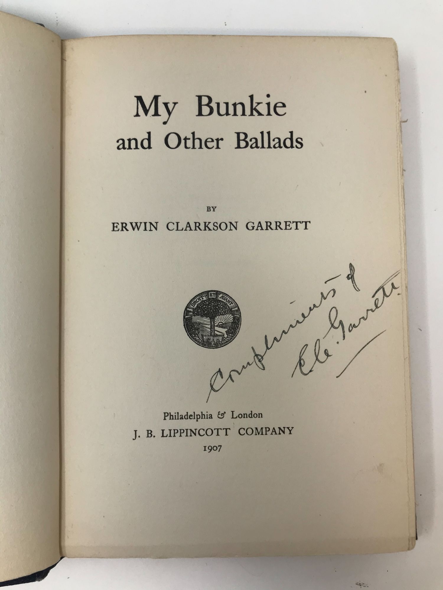 MY BUNKIE AND OTHER BALLADS (SIGNED) by Garrett, Erwin Clarkson: Good ...