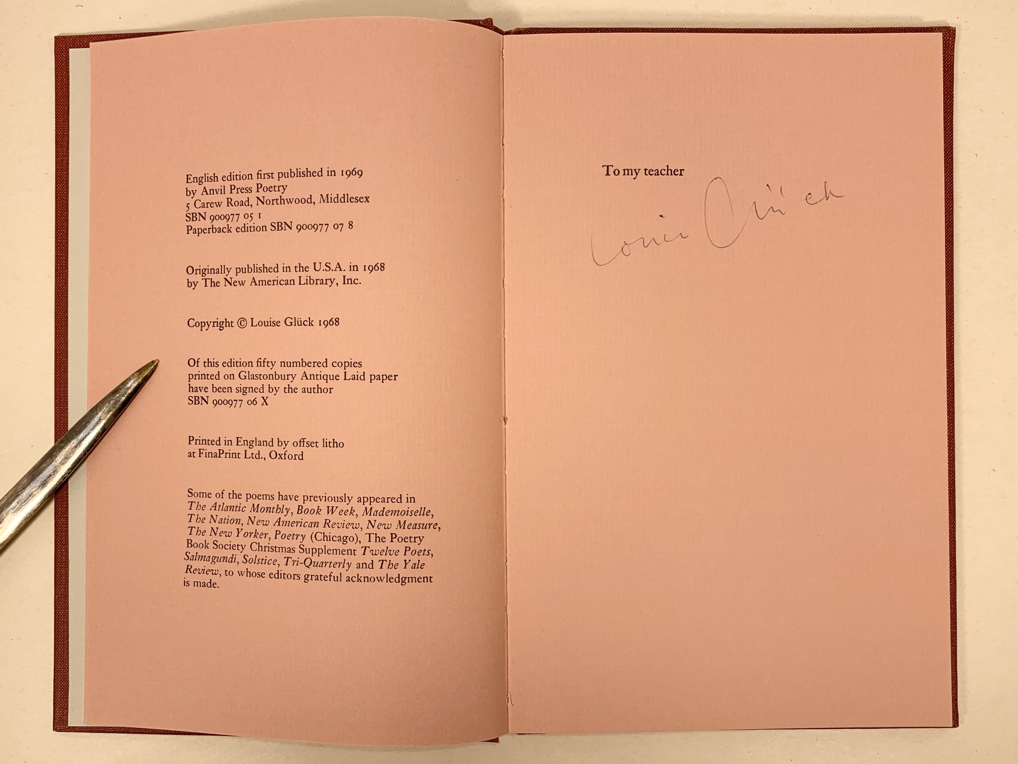 First Born by Gluck, Louise: Fine Hardcover (1969) First English ...