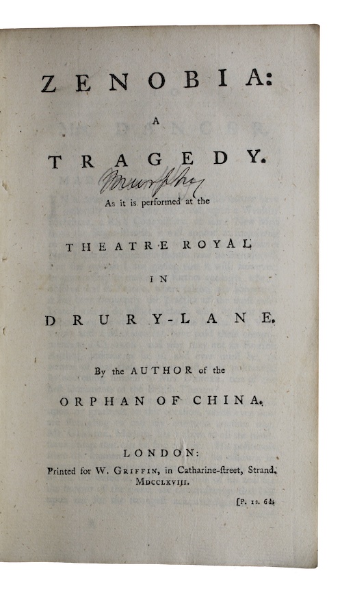 Zenobia: a tragedy. by [MURPHY, Arthur]: (1768) First edition ...