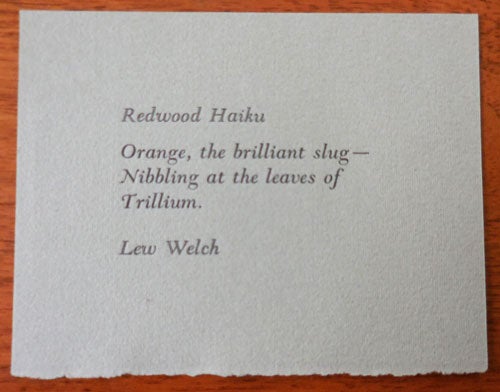 Redwood Haiku by Poetry Postcard - Welch, Lew: Fine Loose Sheets First ...