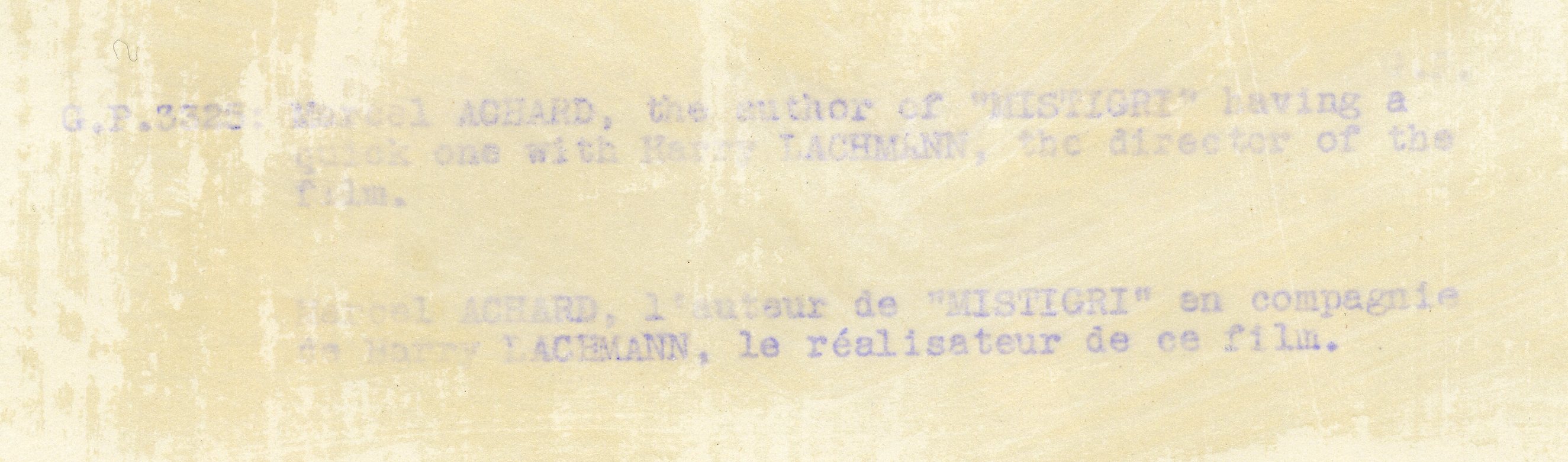 "Marcel ACHARD et Harry LACHMAN" pendant le tournage du film "MISTIGRI" Réalisé par Harry ...