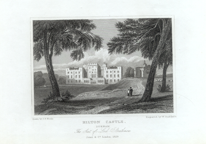 HILTON CASTLE IN DURHAM ENGLAND,THE SEAT OF LORD STRATHMORE,1829 Steel ...