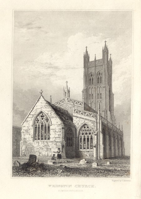 WRINGTON CHURCH IN SOMMERSETSHIRE,1829 Steel Engraving - Antique Print ...