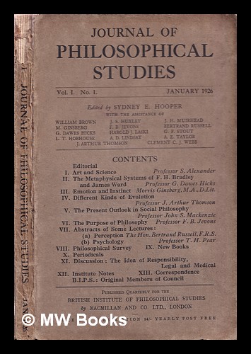 Journal of Philosophical studies: vol. I: No. I: January, 1926 by ...