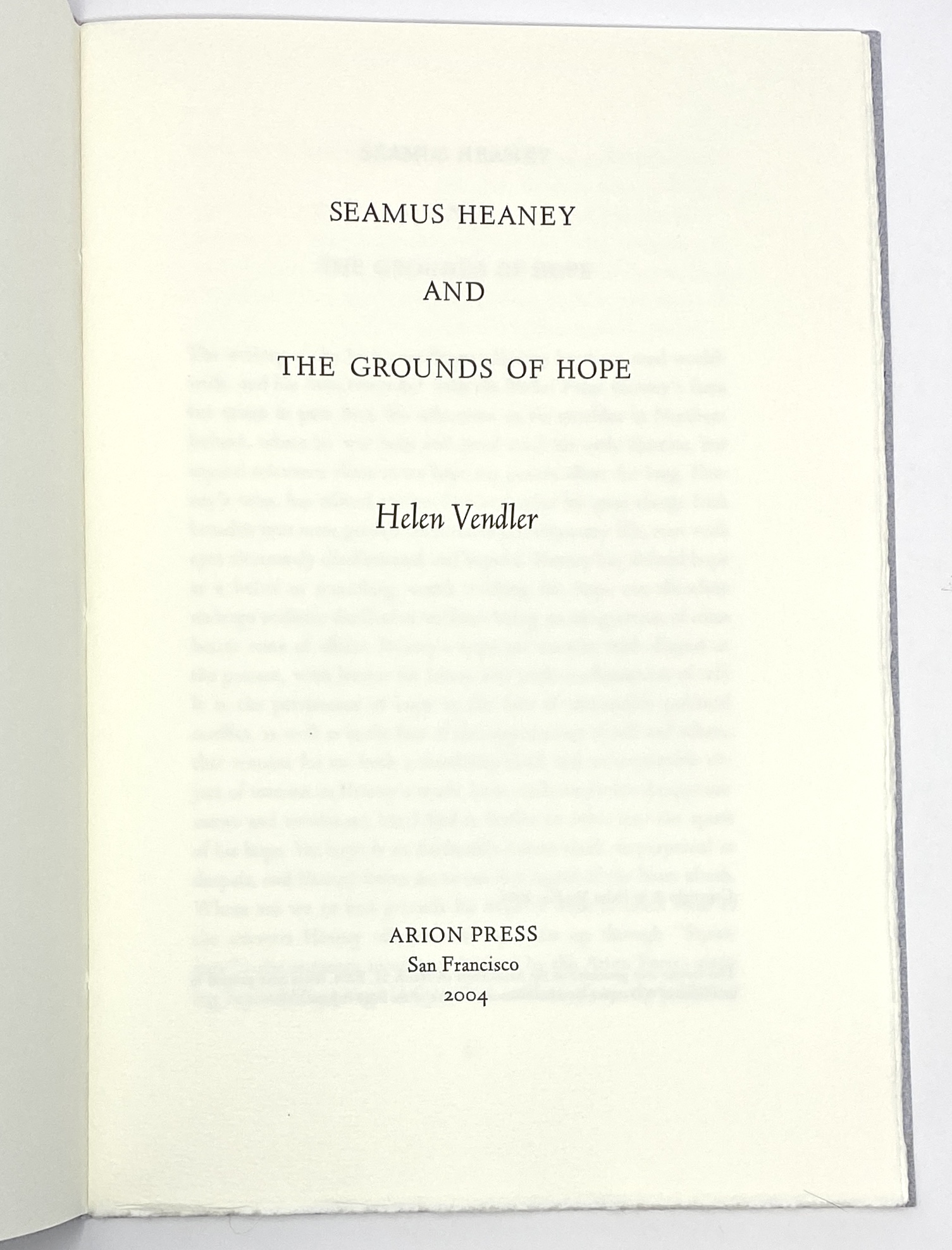 Seamus Heaney and The Grounds of Hope by Helen Vendler: Near Fine Soft ...