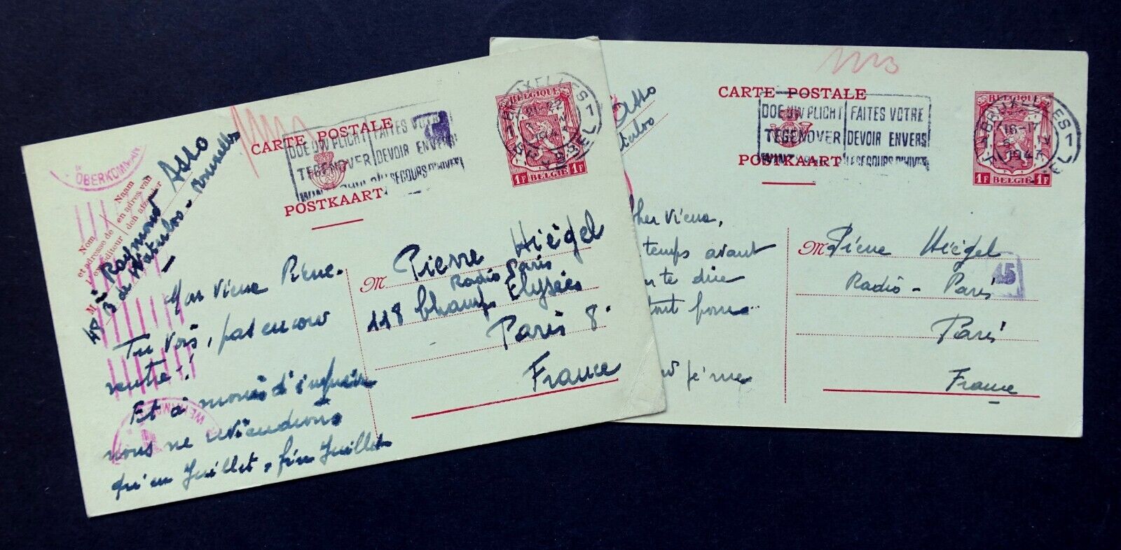 Raymond ASSO - DEUX CARTES POSTALES À Pierre HIEGEL, DEPUIS BRUXELLES ...