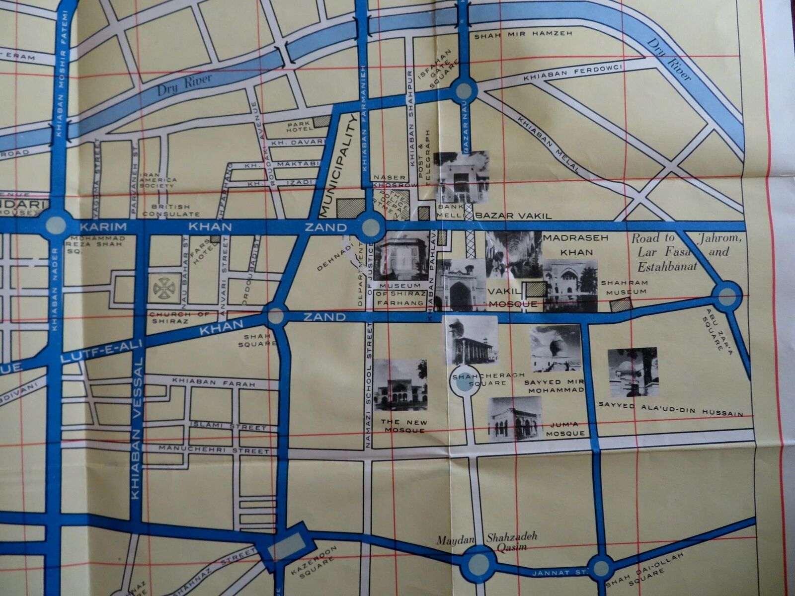 Shiraz Iran c. 1950's Tourist City Guide Sightseeing Info Pictorial Map ...