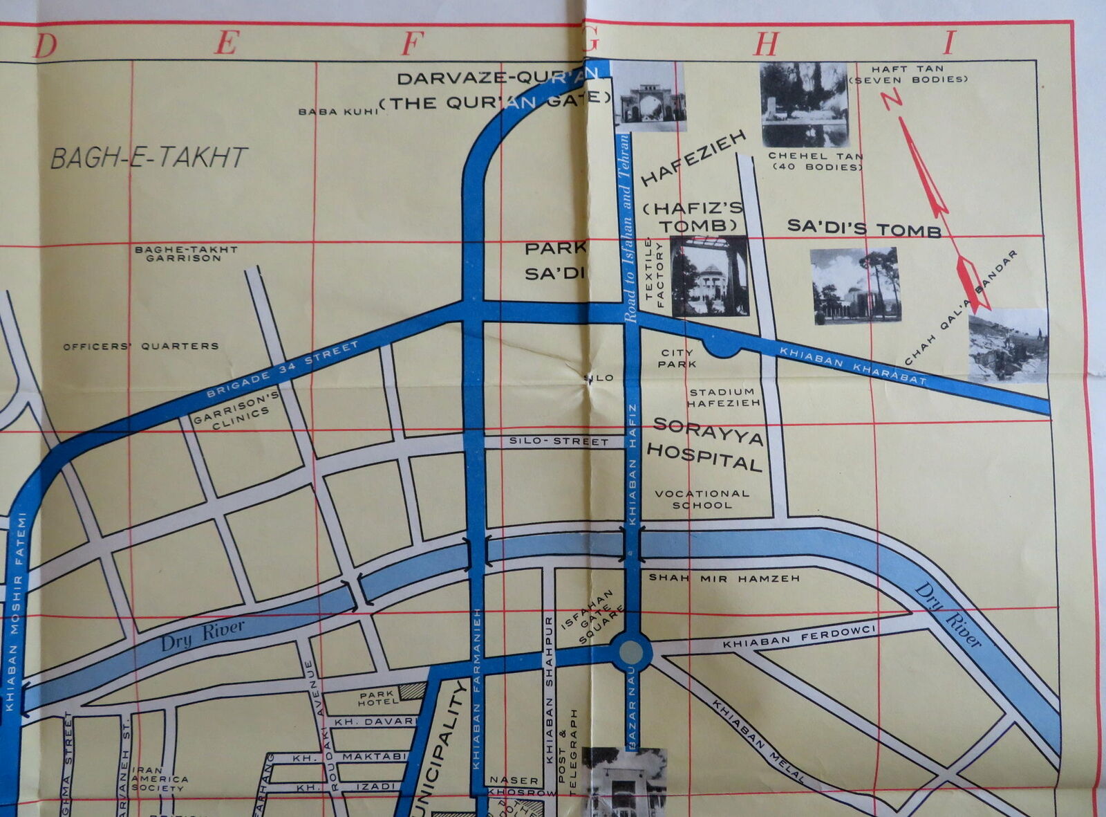 Shiraz Iran c. 1950's Tourist City Guide Sightseeing Info Pictorial Map ...