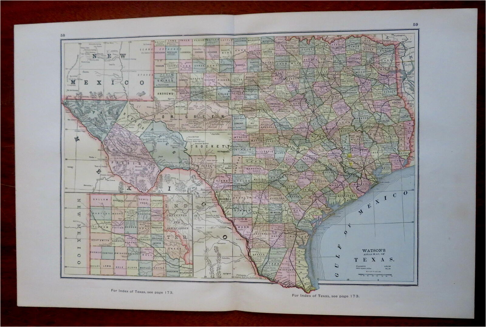 Texas State Map Western Counties El Paso 1887 Watson transitional map ...