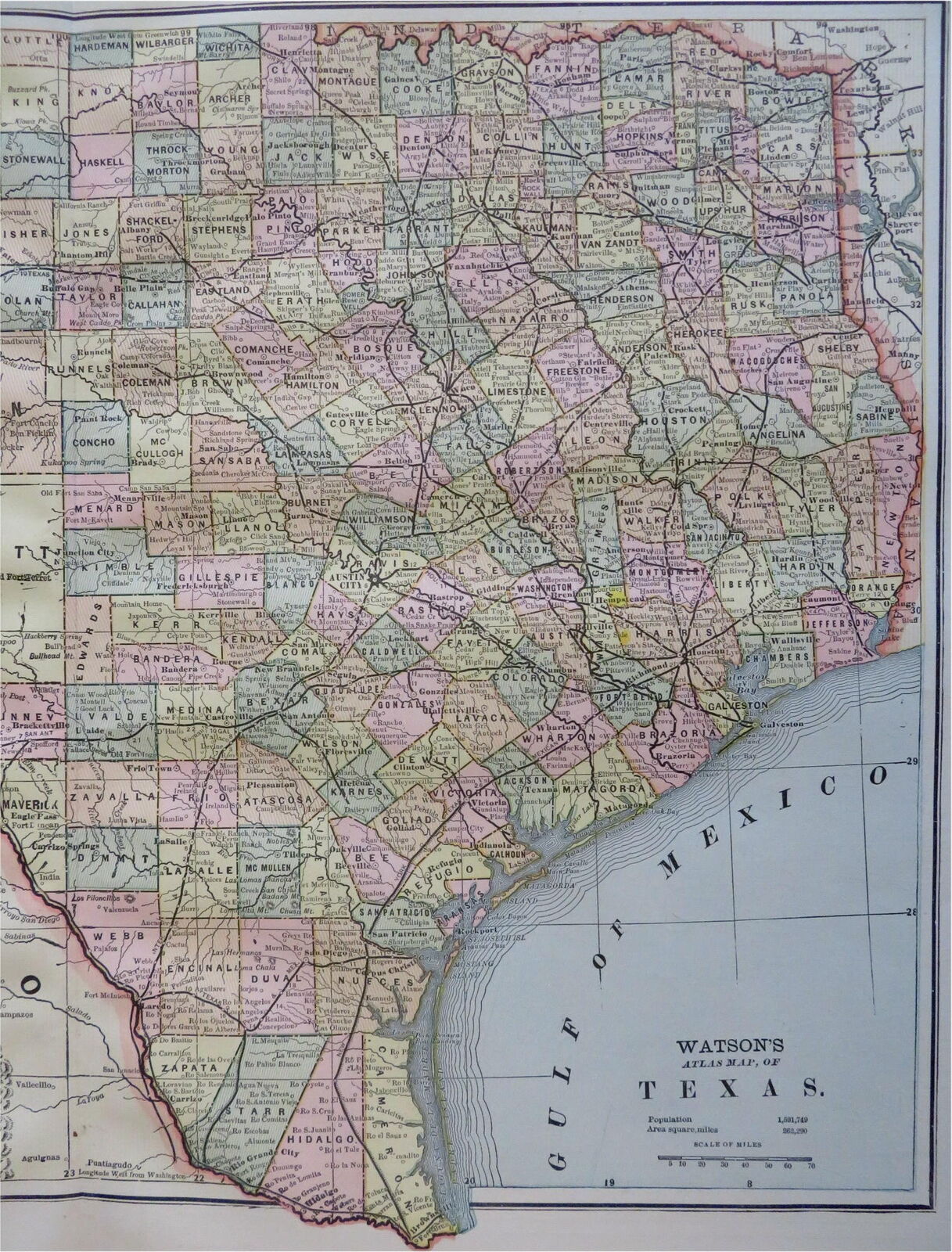 Texas State Map Western Counties El Paso 1887 Watson transitional map ...