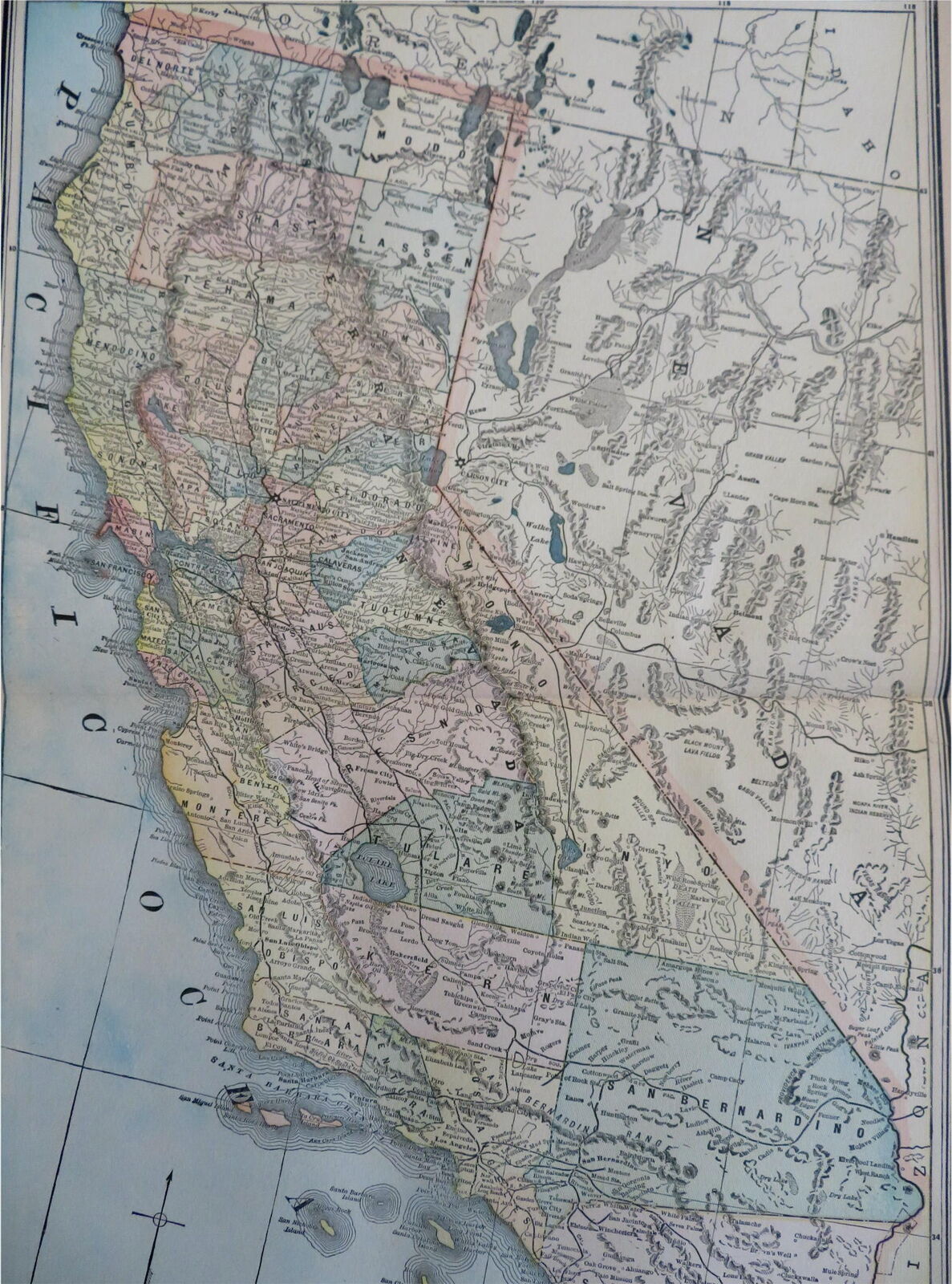 California State Map San Francisco Sacramento Los Angeles 1891 large ...