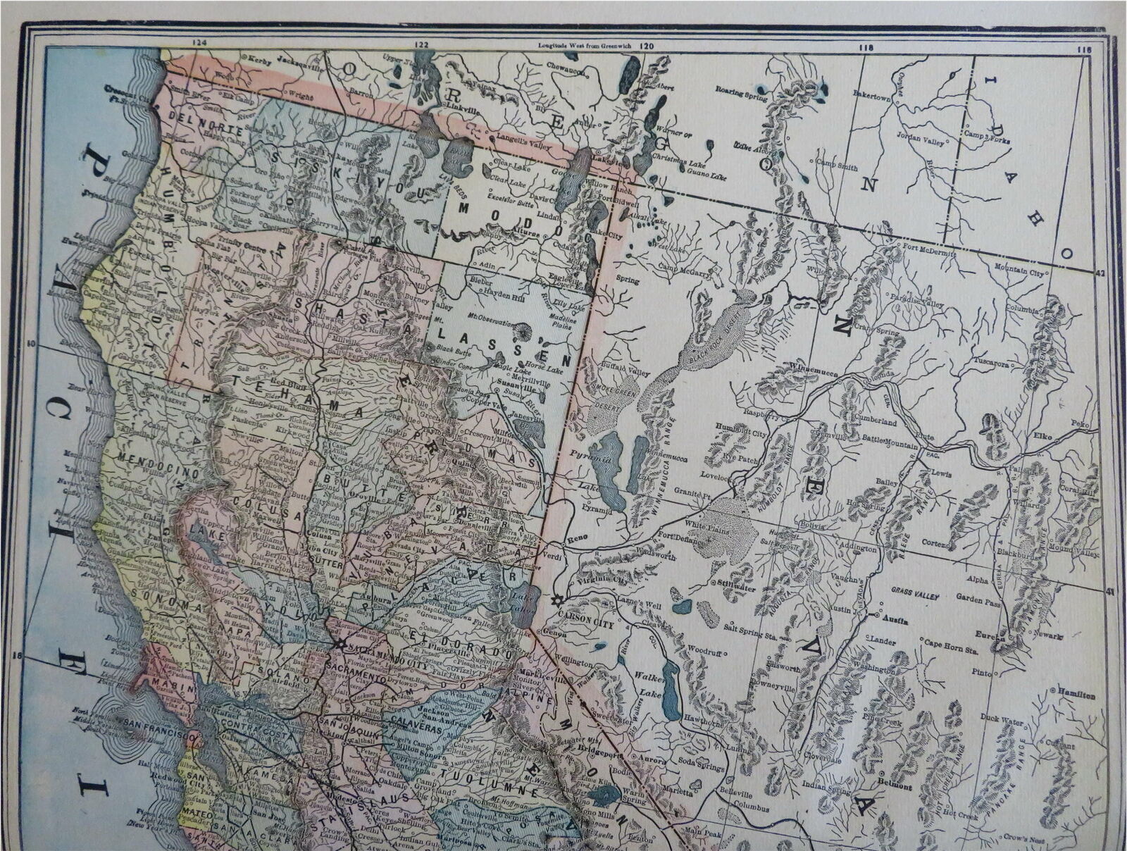 California State Map San Francisco Sacramento Los Angeles 1891 large ...